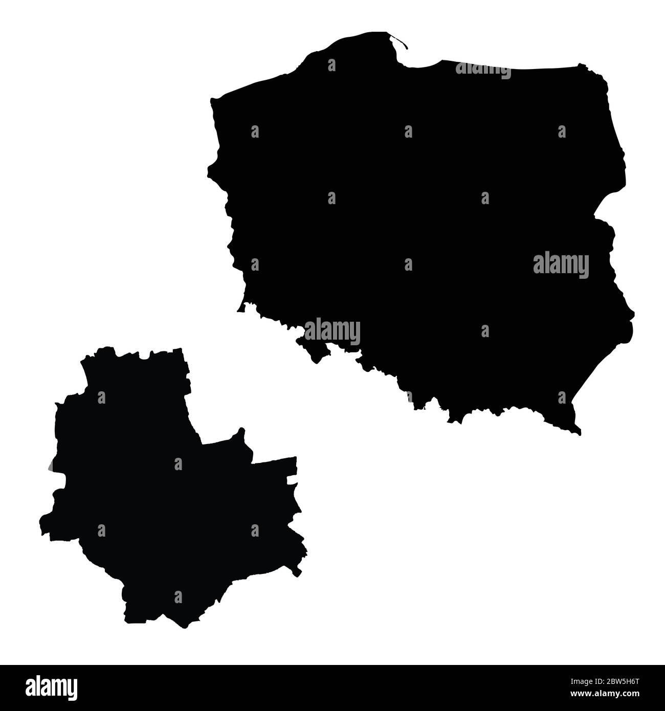 Vector map Poland and Warsaw. Country and capital. Isolated vector Illustration. Black on White ...