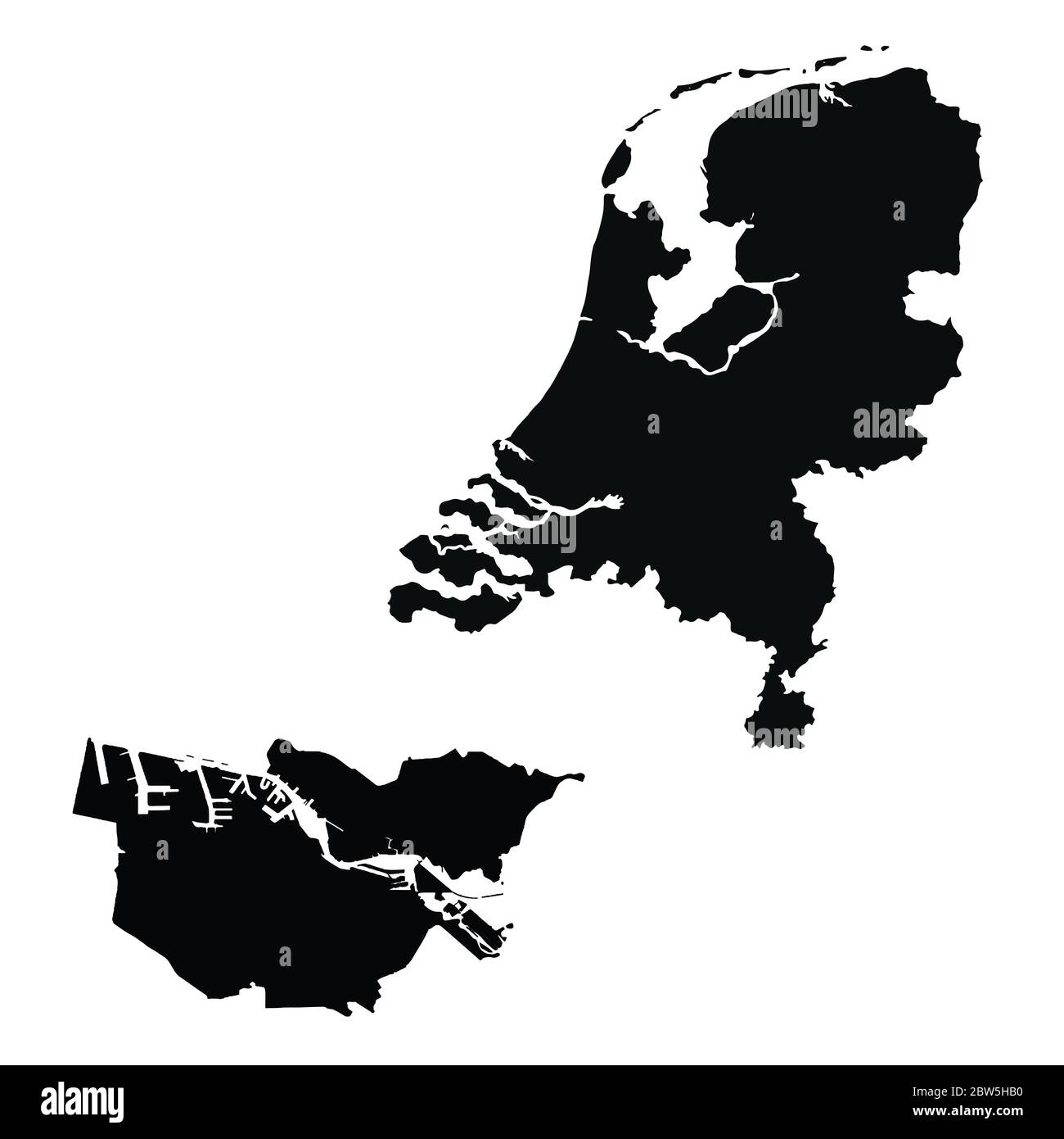 Vector map Netherlands and Amsterdam. Country and capital. Isolated vector Illustration. Black ...