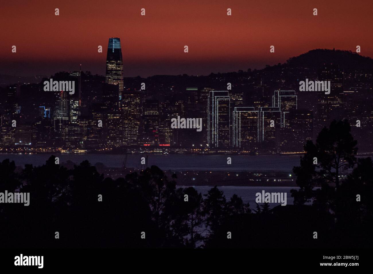 The San Francisco skyline across the Bay at sunset as seen from the ...