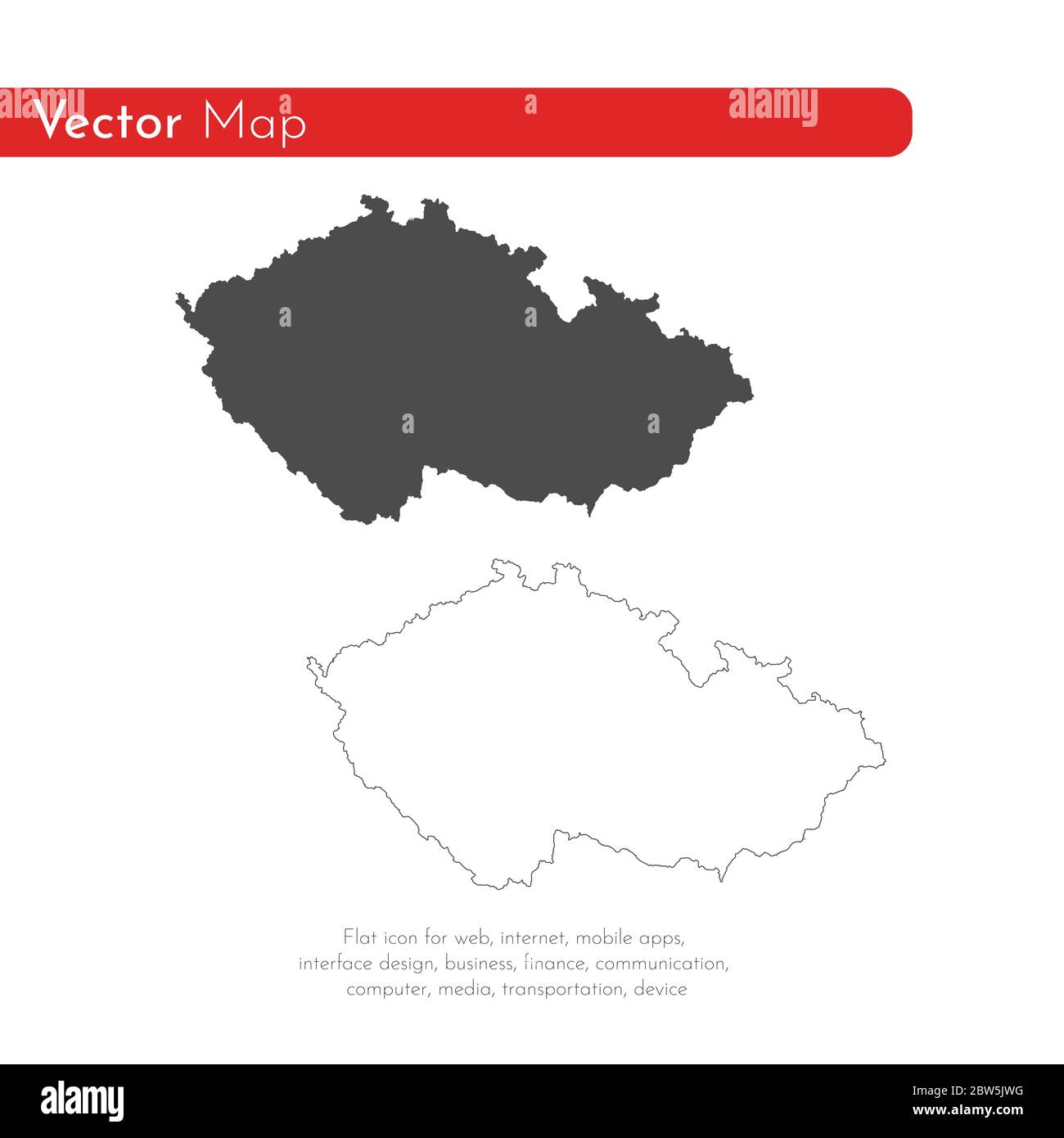 Vector map Czech Republic. Isolated vector Illustration. Black on White ...