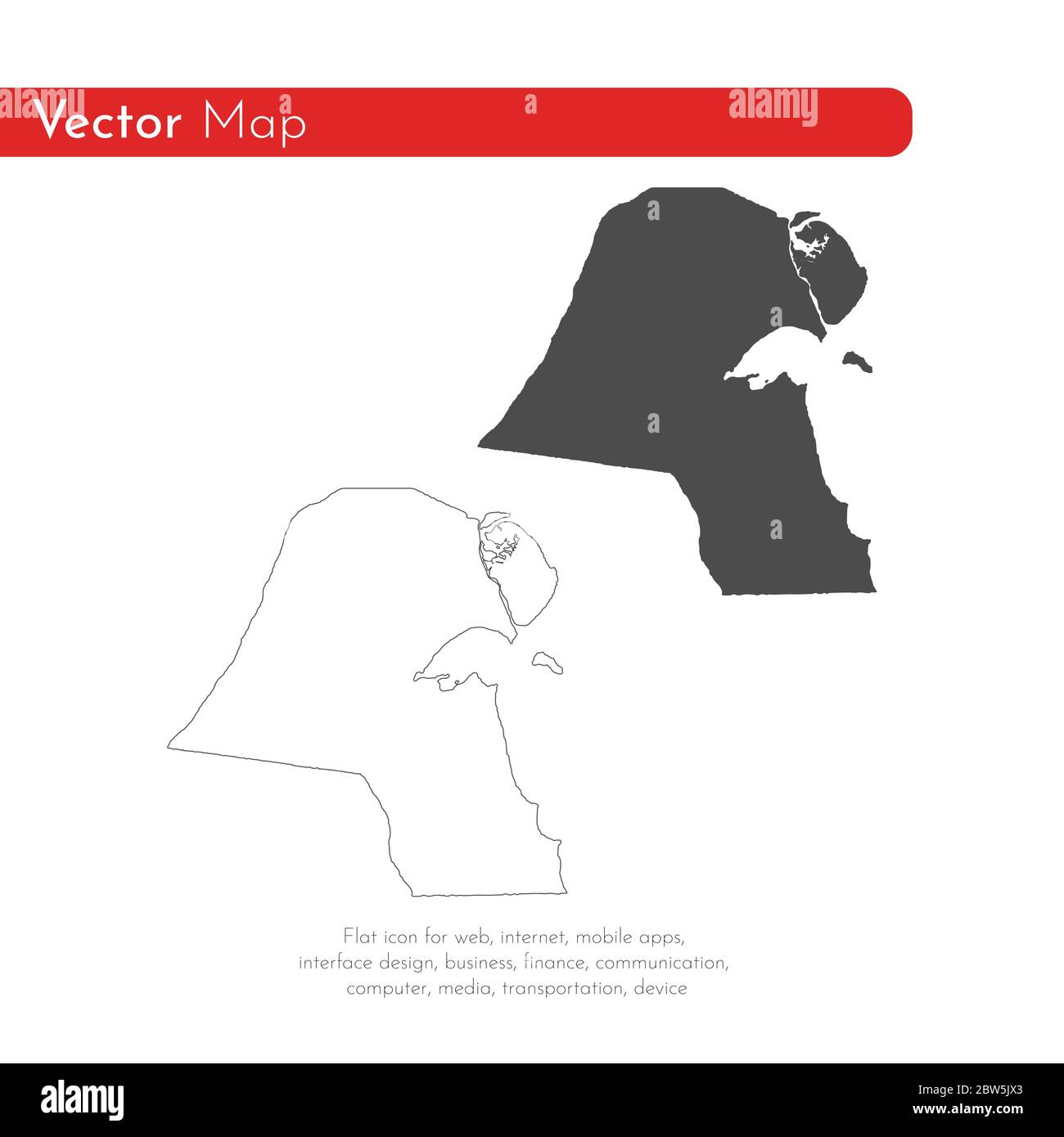 Vector map Kuwait. Isolated vector Illustration. Black on White ...