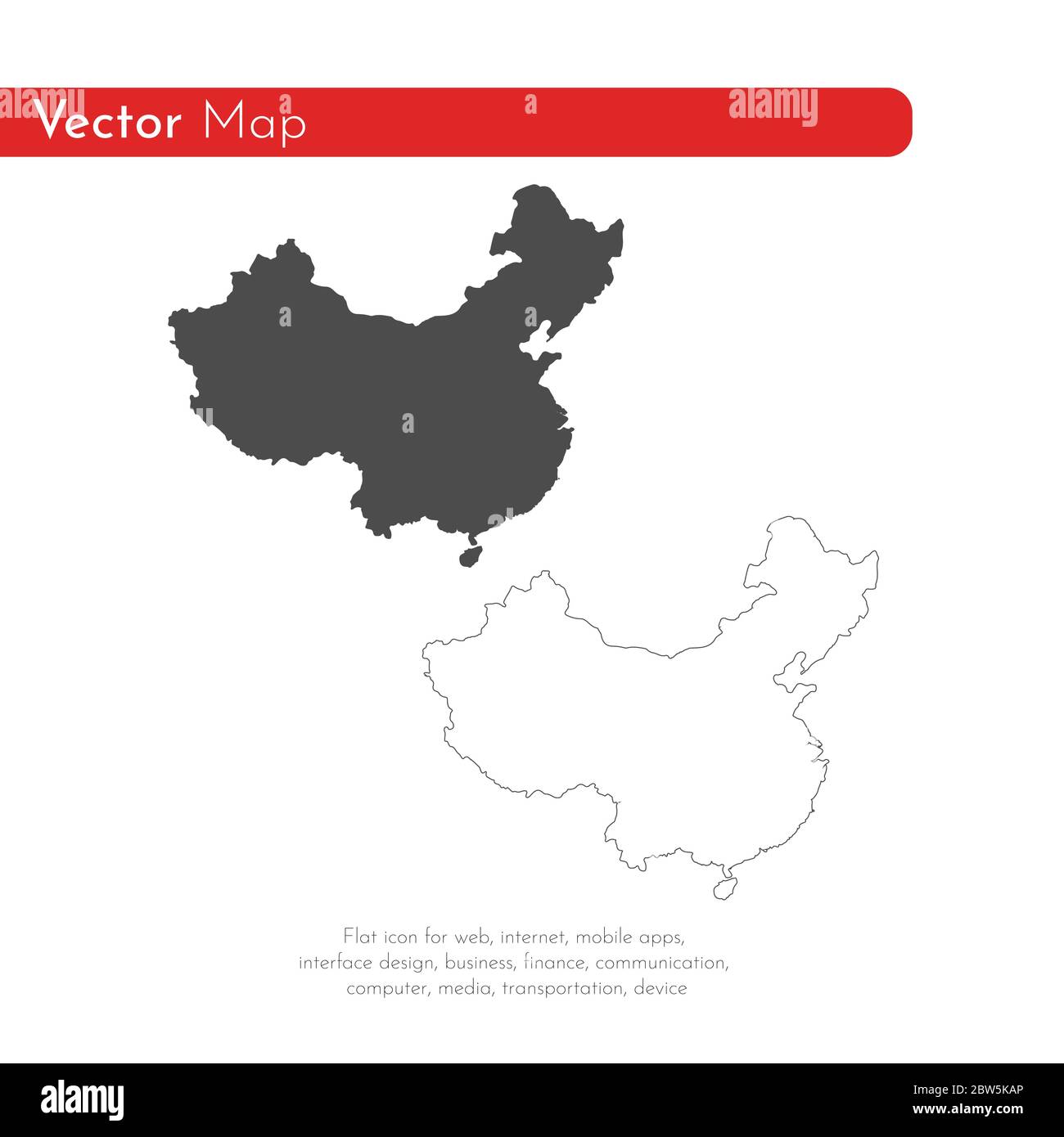 Vector map China. Isolated vector Illustration. Black on White ...