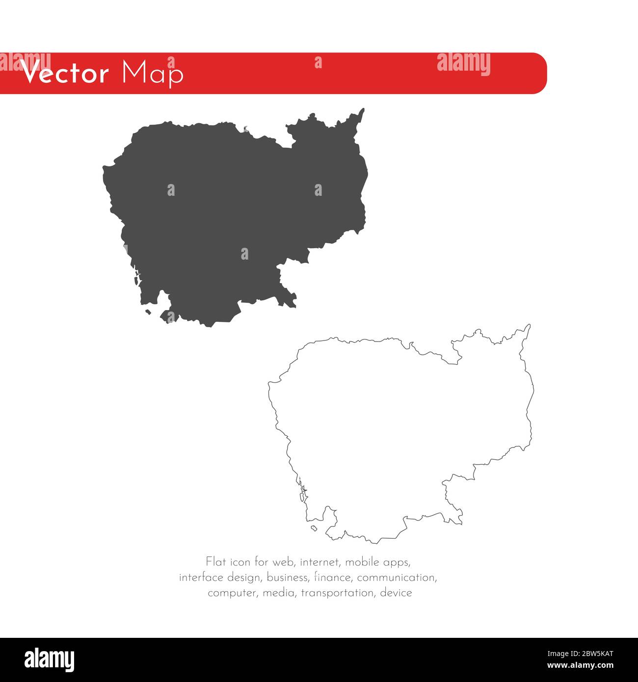 Vector map Cambodia. Isolated vector Illustration. Black on White ...