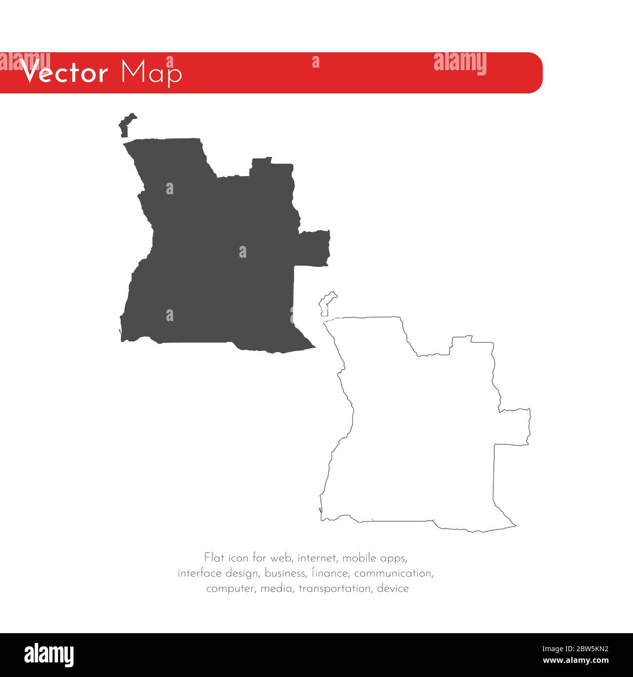 Vector map Angola. Isolated vector Illustration. Black on White ...