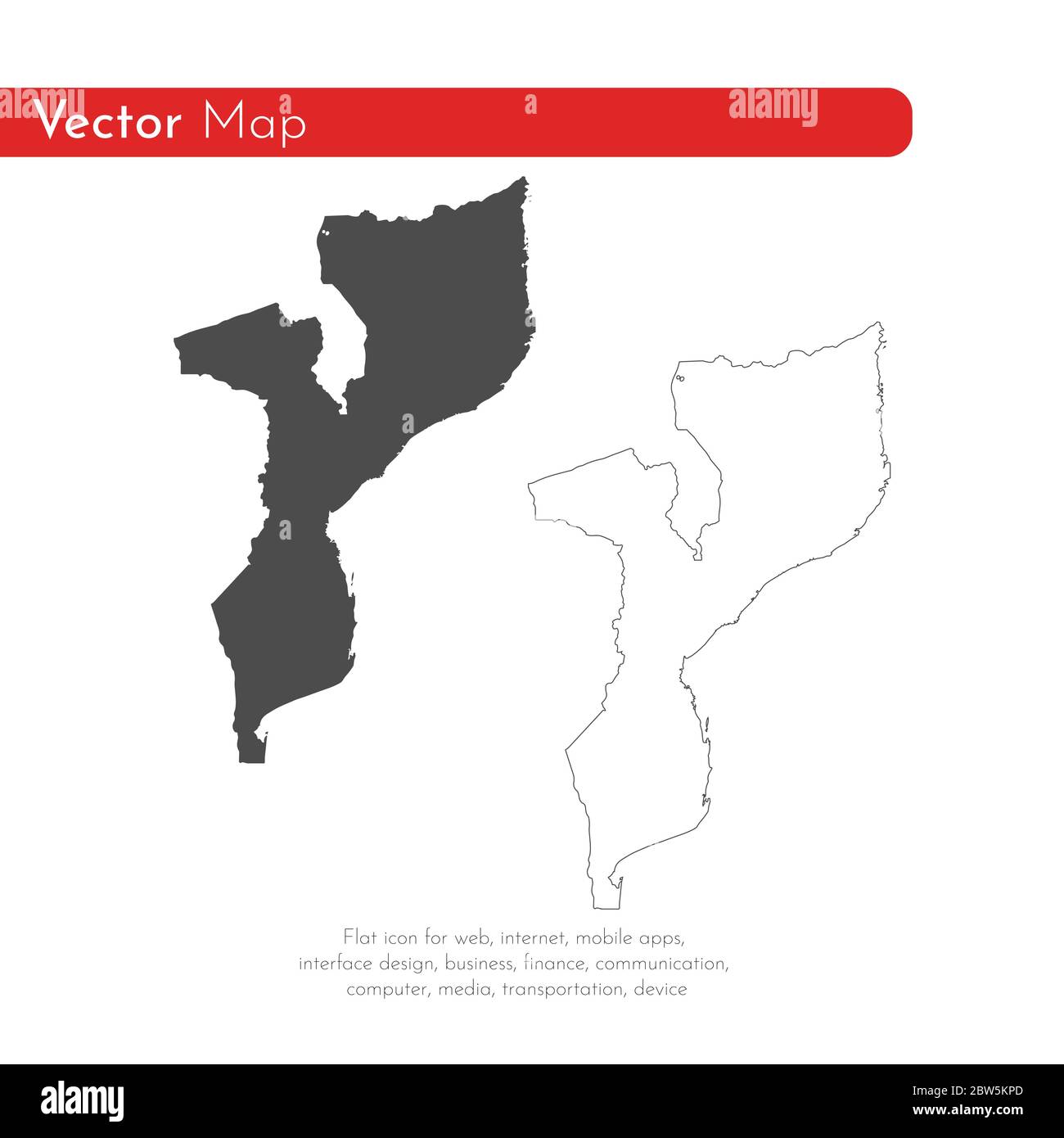 Vector map Mozambique. Isolated vector Illustration. Black on White background. EPS 10 ...