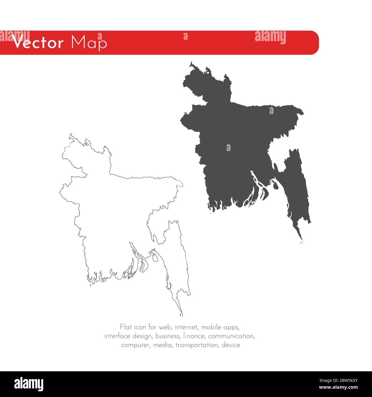 Vector map Bangladesh. Isolated vector Illustration. Black on White ...