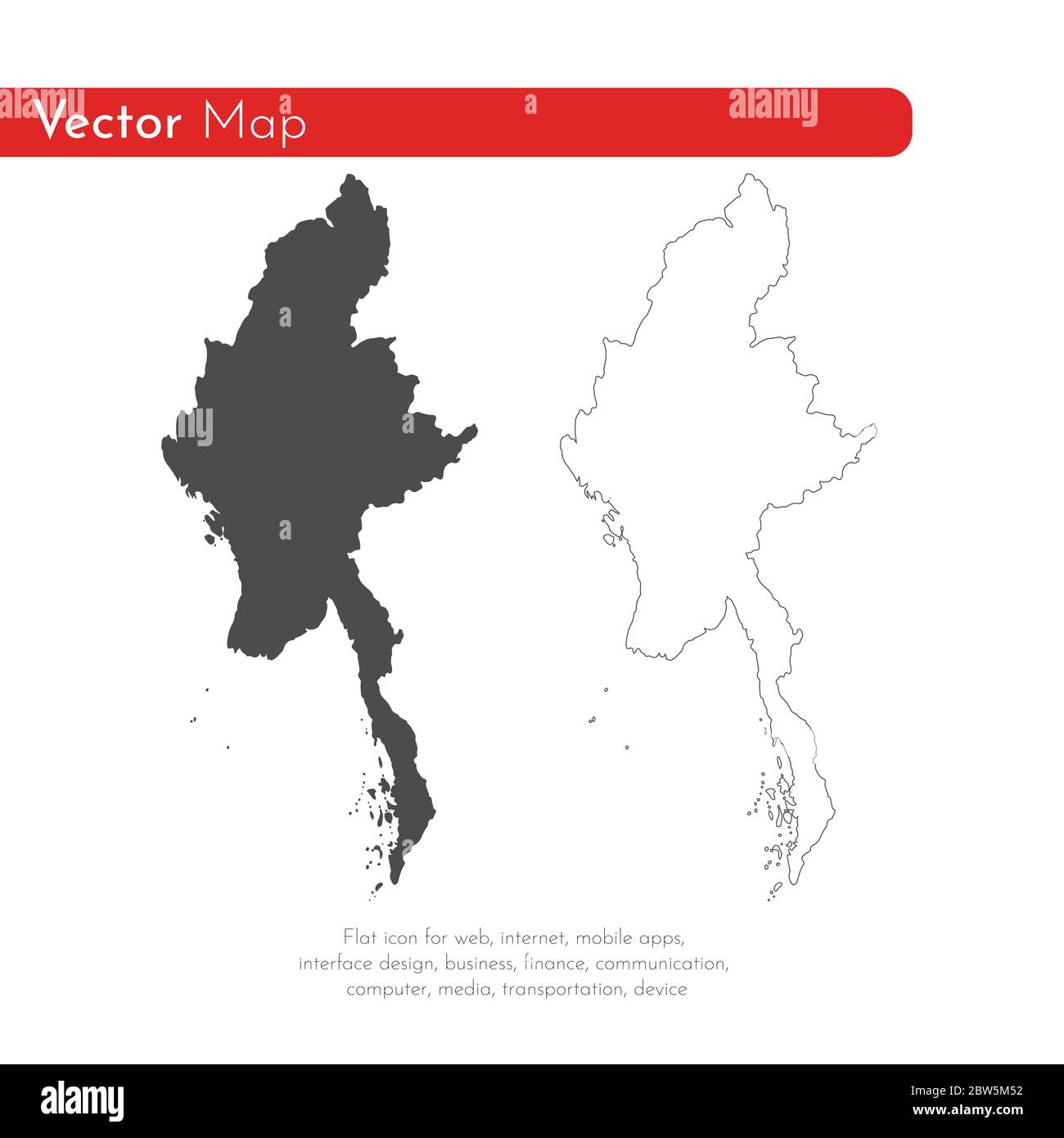 Vector map Myanmar. Isolated vector Illustration. Black on White background. EPS 10 Illustration ...