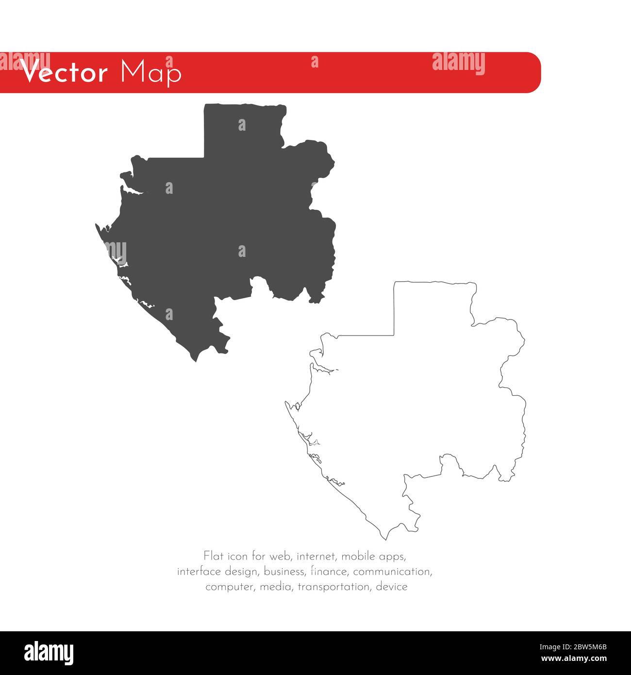 Vector map Gabon. Isolated vector Illustration. Black on White ...