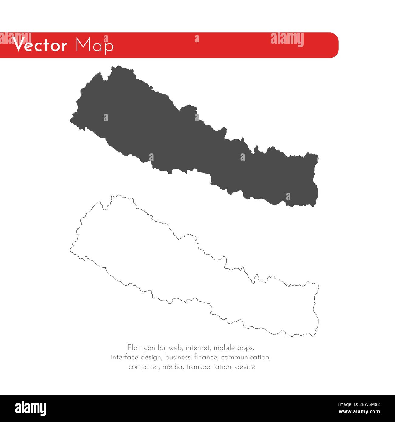 Vector map Nepal. Isolated vector Illustration. Black on White ...