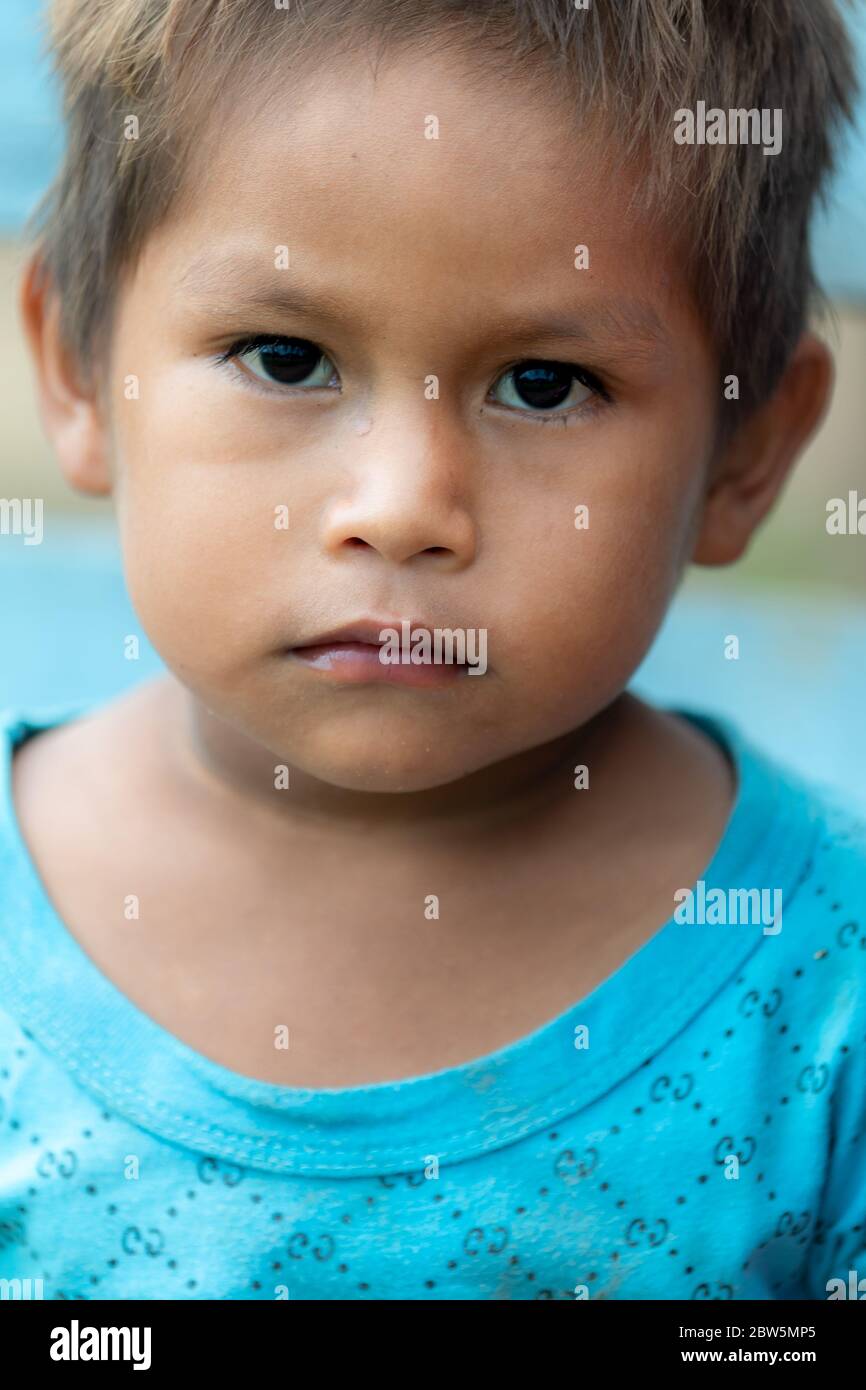 Young Riberenos Boy in the Peruvian Amazon Stock Photo - Alamy