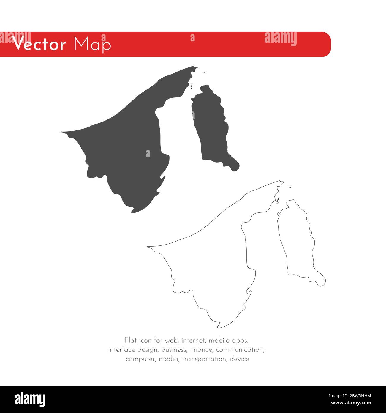 Vector map Brunei. Isolated vector Illustration. Black on White ...