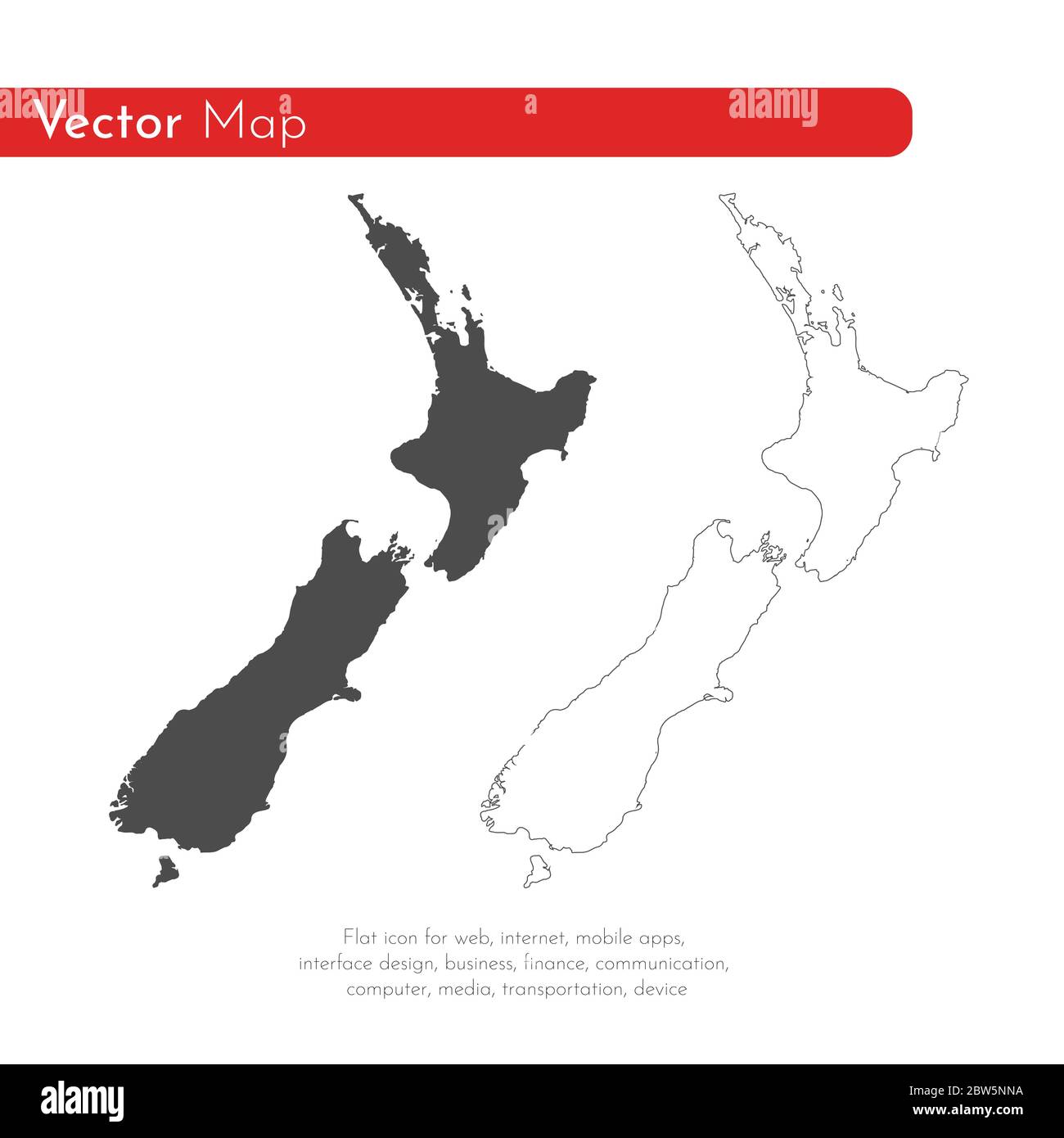 Vector map New Zealand. Isolated vector Illustration. Black on White ...