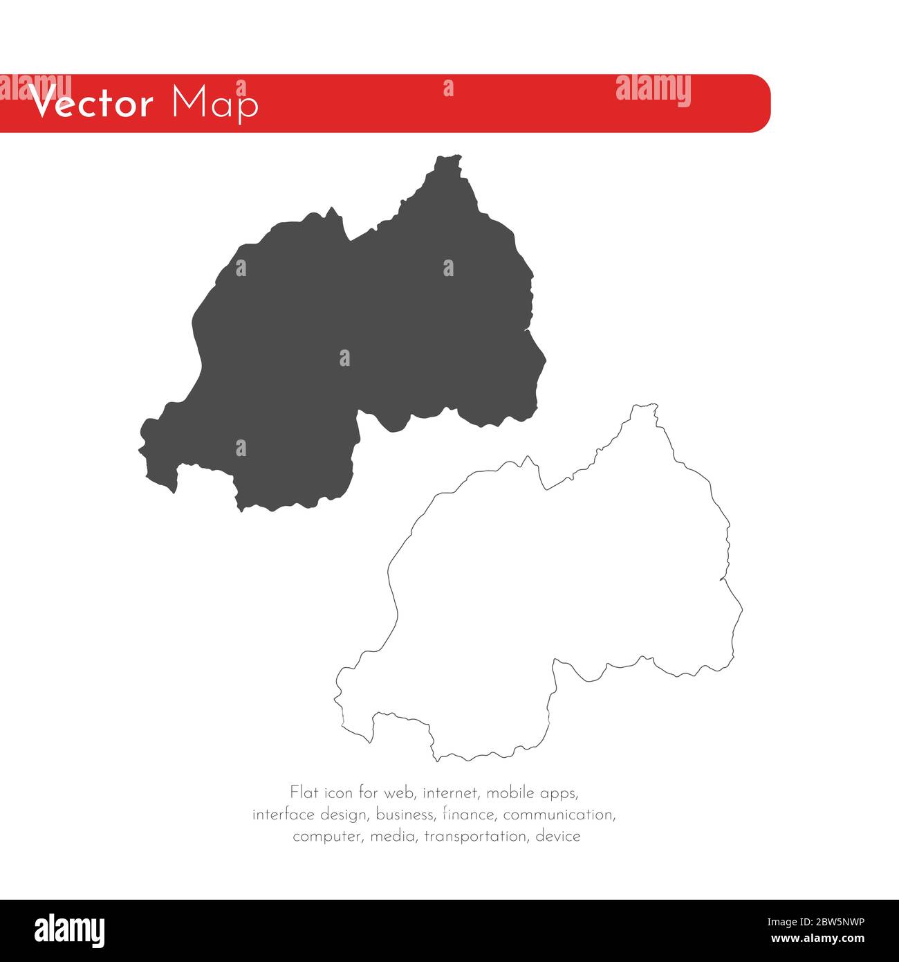 Vector map Rwanda. Isolated vector Illustration. Black on White ...