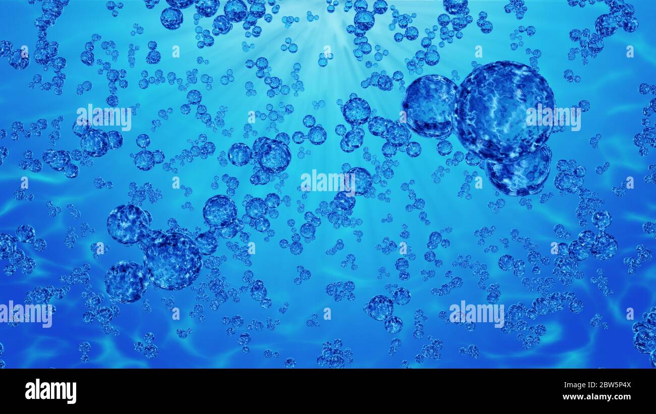 3d illustration water molecules and bubbles. H2o Stock Photo - Alamy