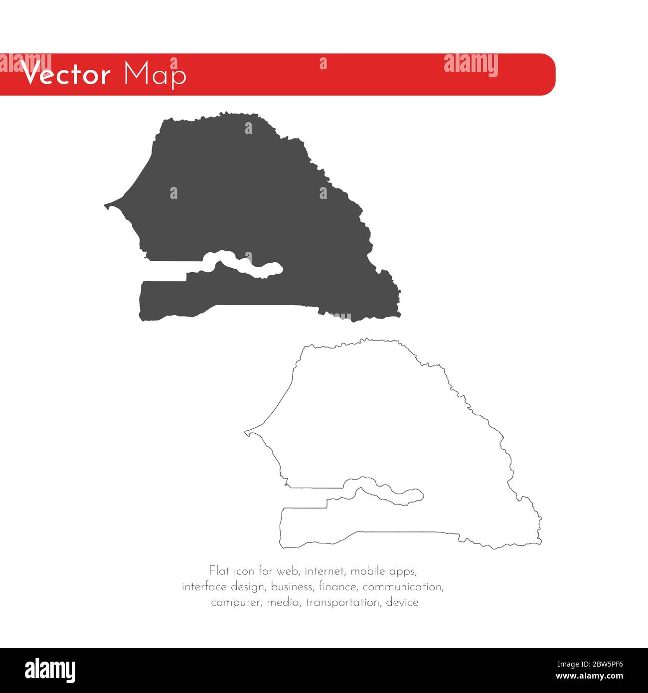 Vector map Senegal. Isolated vector Illustration. Black on White ...