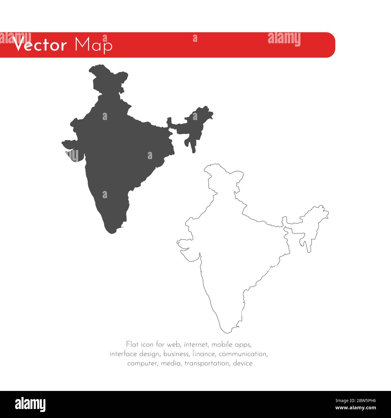 Vector map India. Isolated vector Illustration. Black on White ...