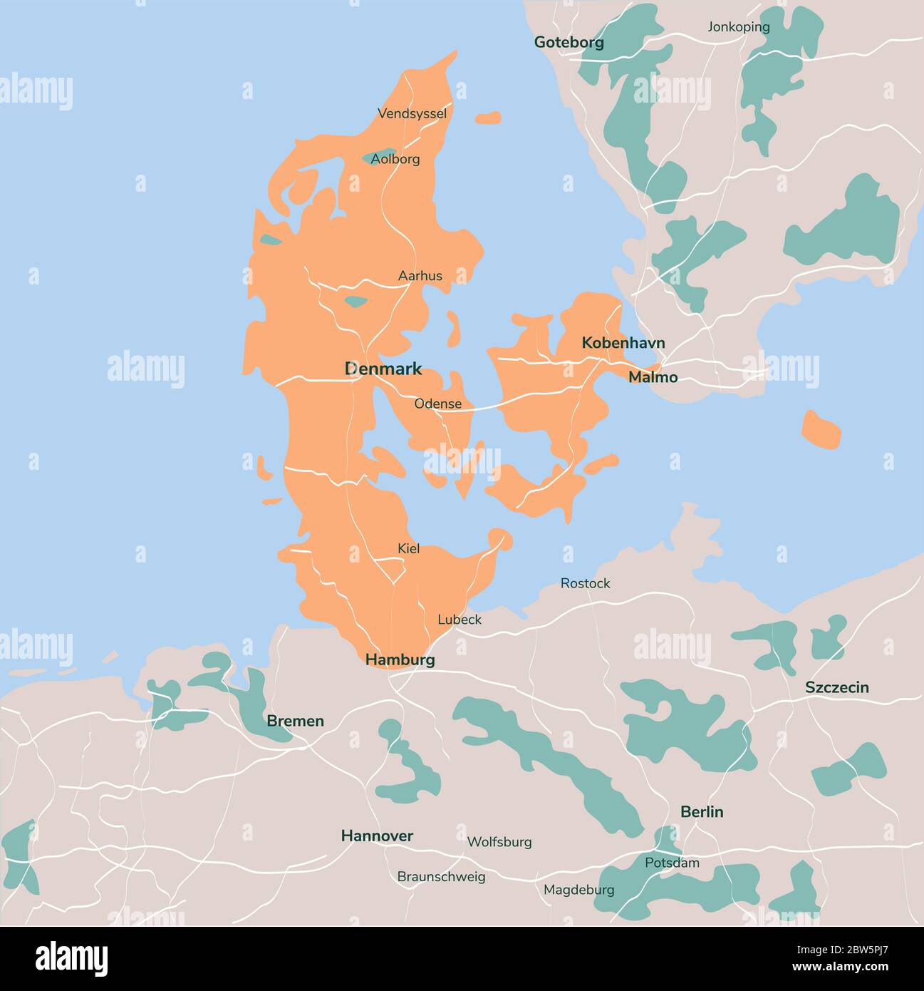 Vector map Denmark. Isolated vector Illustration. EPS 10 Stock Vector ...