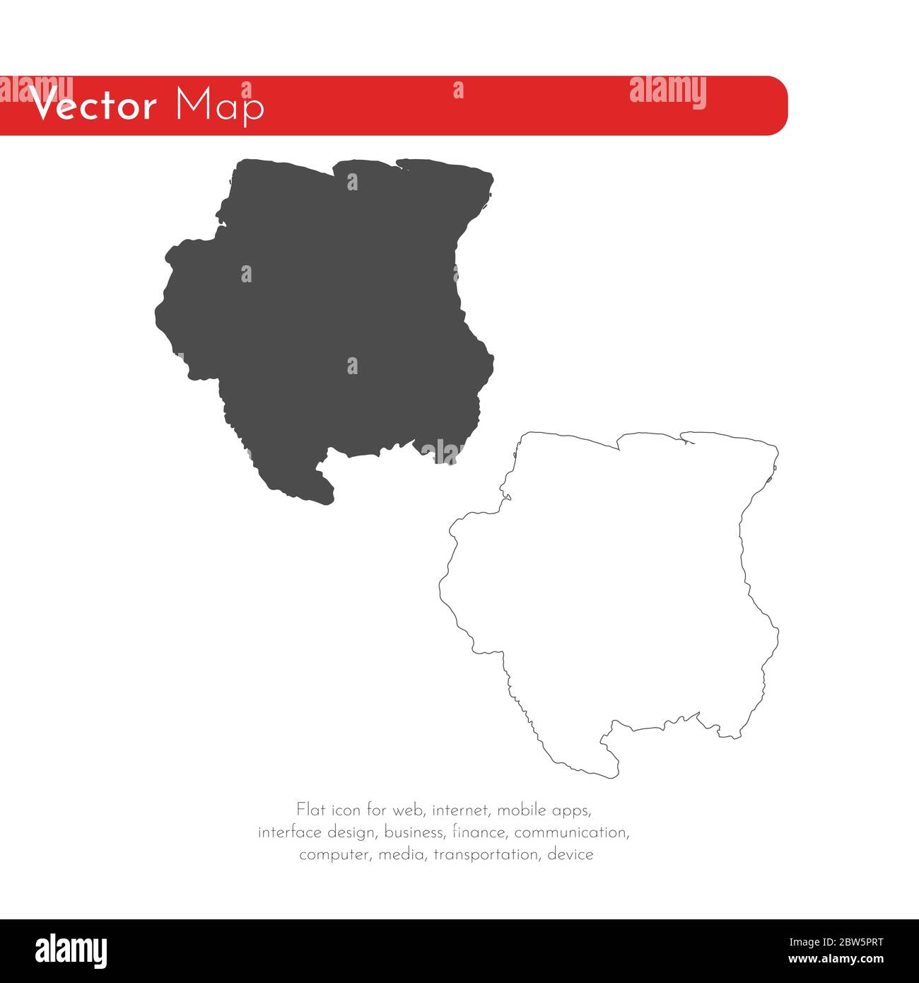 Vector map Suriname. Isolated vector Illustration. Black on White ...