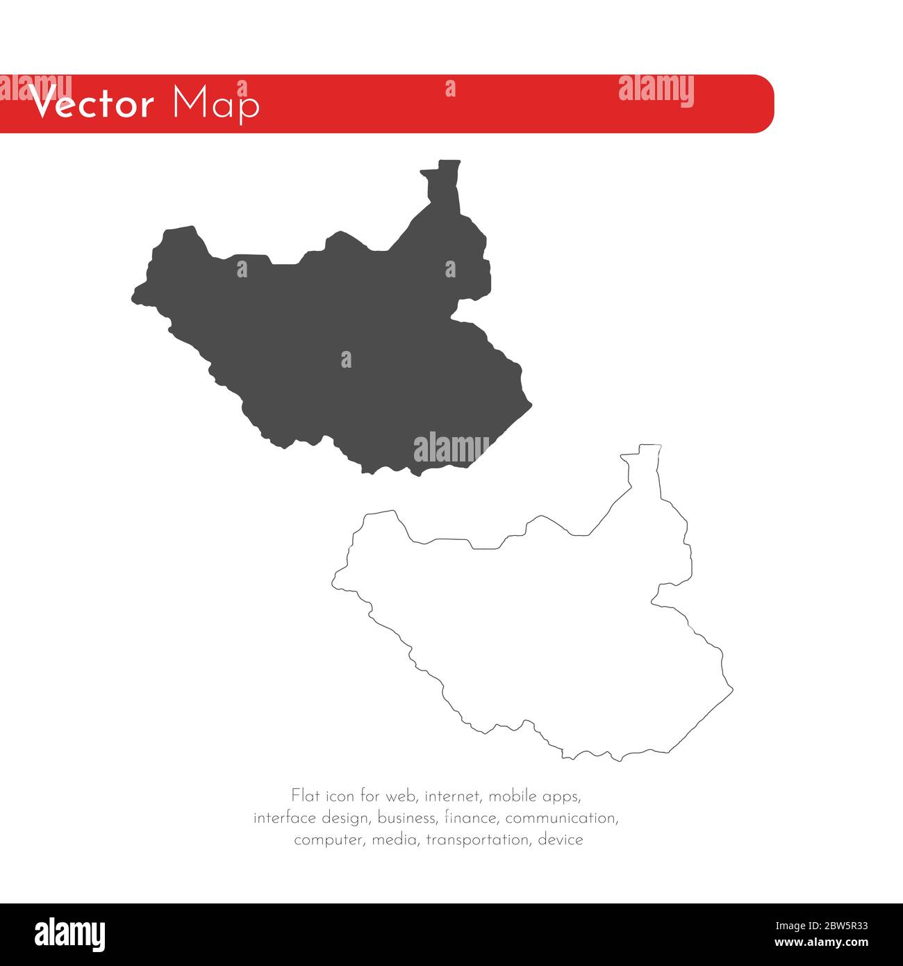 Vector map South Sudan. Isolated vector Illustration. Black on White ...