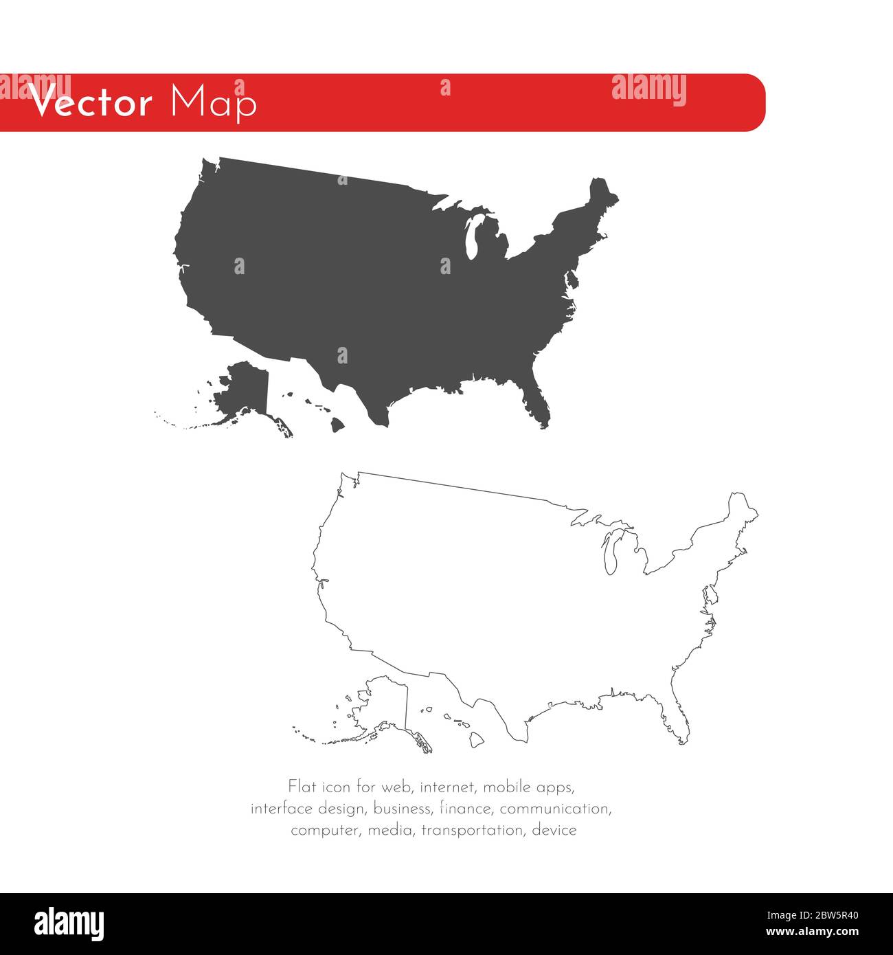 Vector map USA. Isolated vector Illustration. Black on White background ...