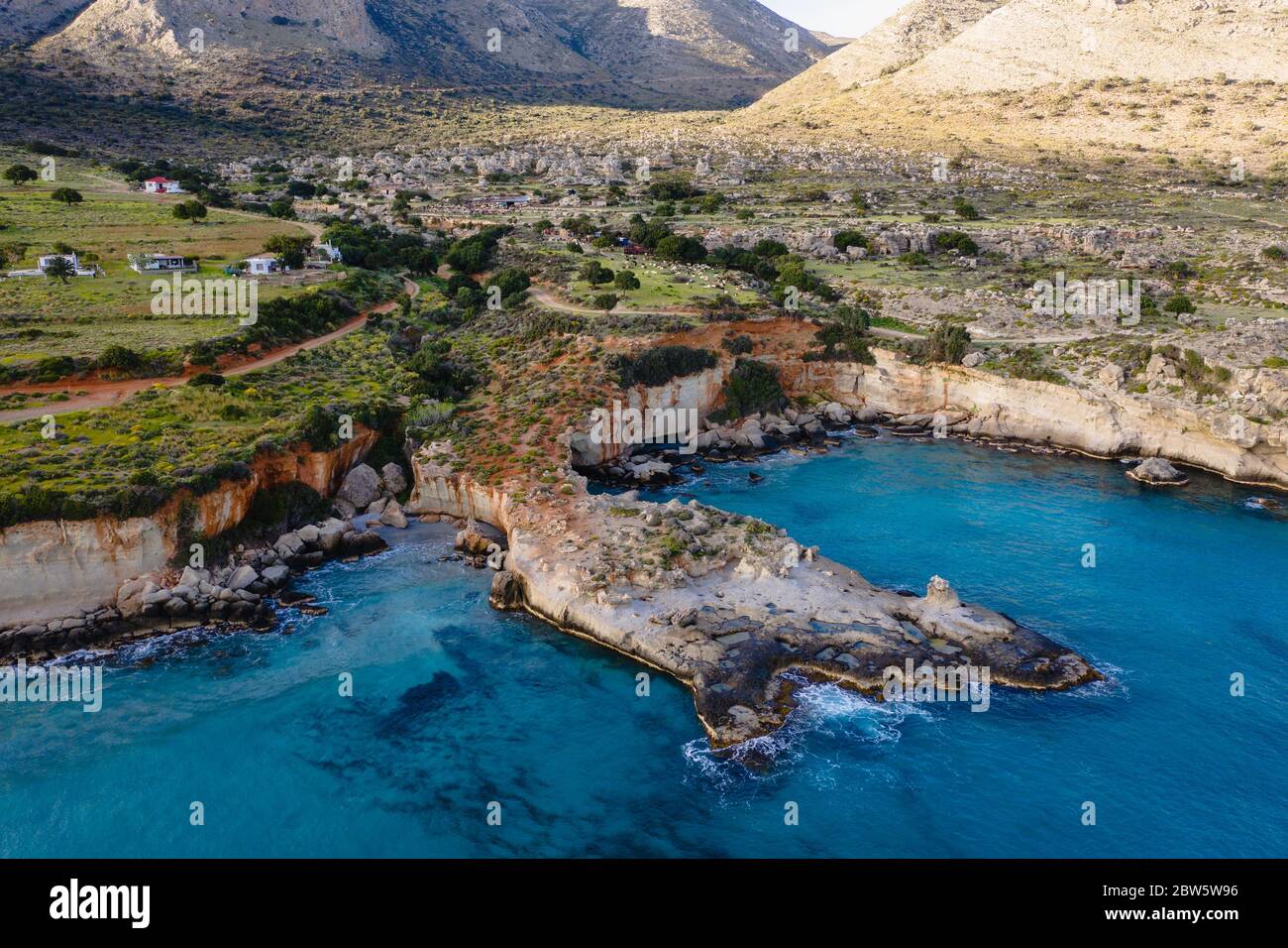 Geopark of Agios Nikolaos and Fossil Forest area. Aerial view of ...