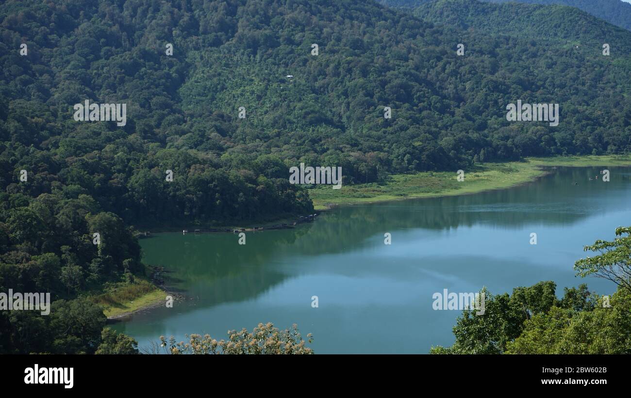 Beautiful views of the lake from the top of a cliff in the tropical ...