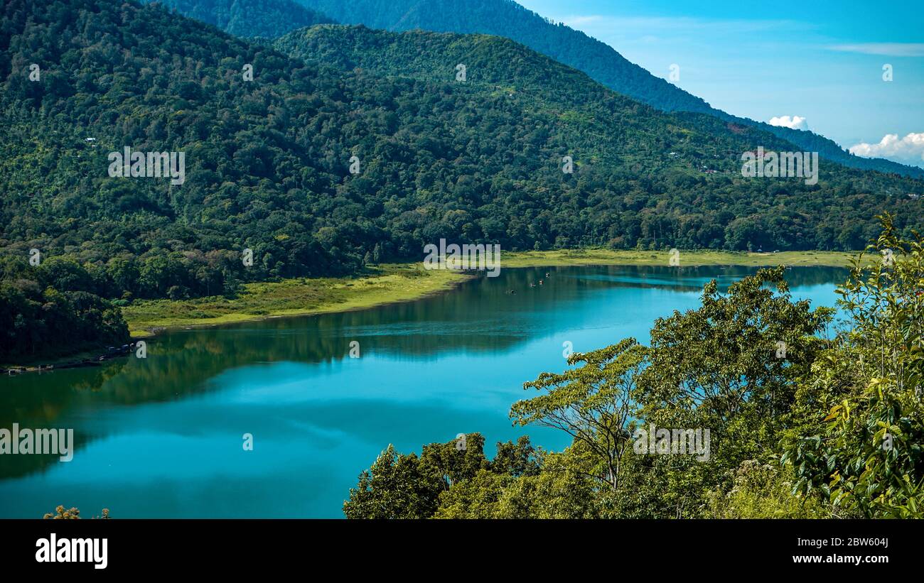 Beautiful views of the lake from the top of a cliff in the tropical ...