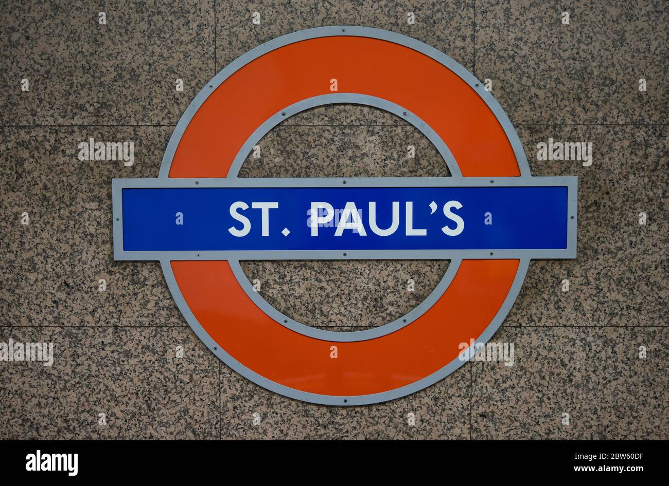 St Paul's London Underground Station sign on a stone marble wall ...