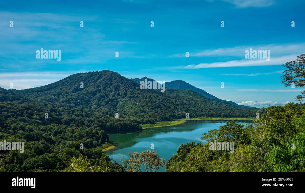 Beautiful views of the lake from the top of a cliff in the tropical ...