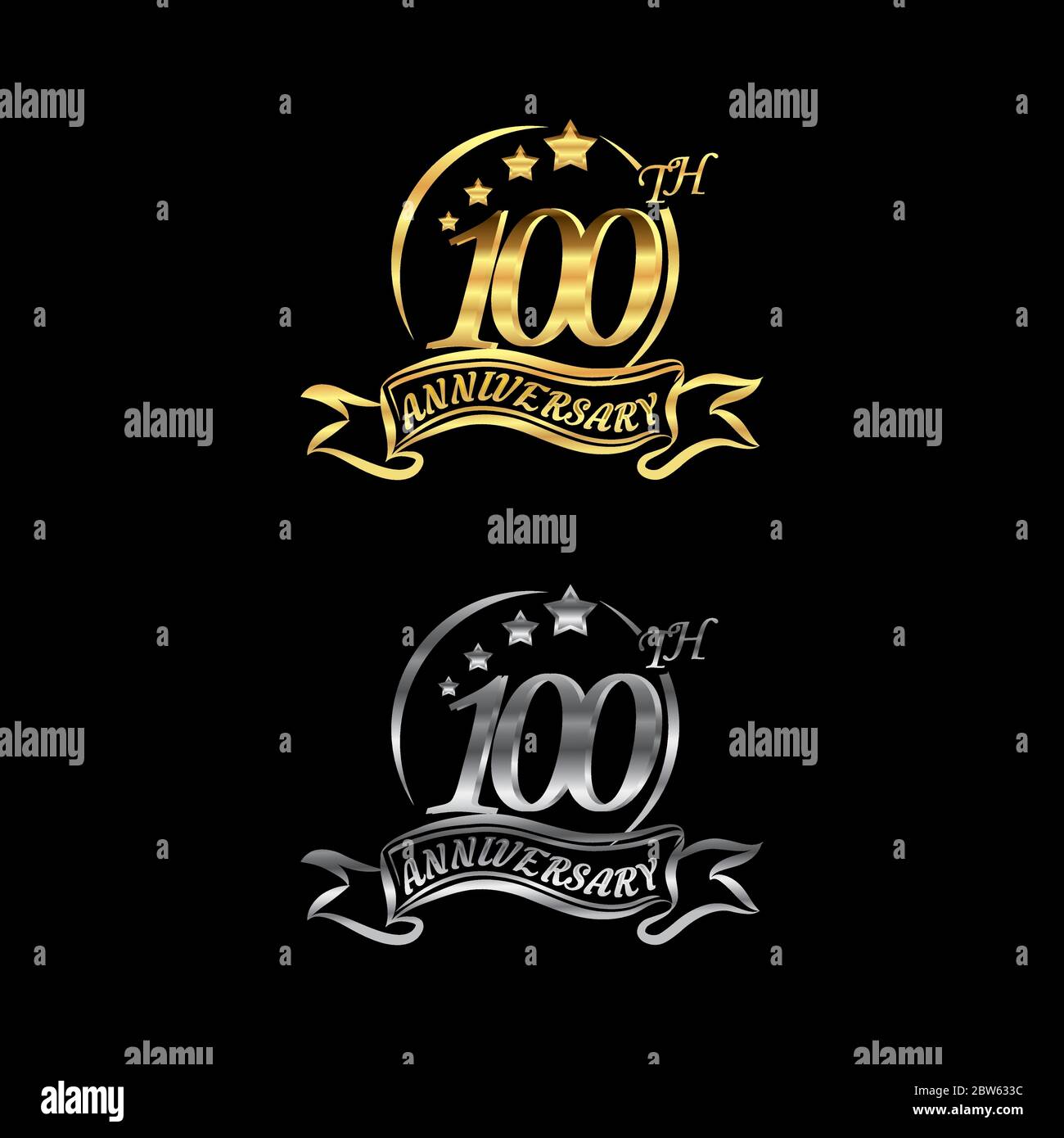 Celebrating the 100th anniversary logo,star shape, with gold and silver ...