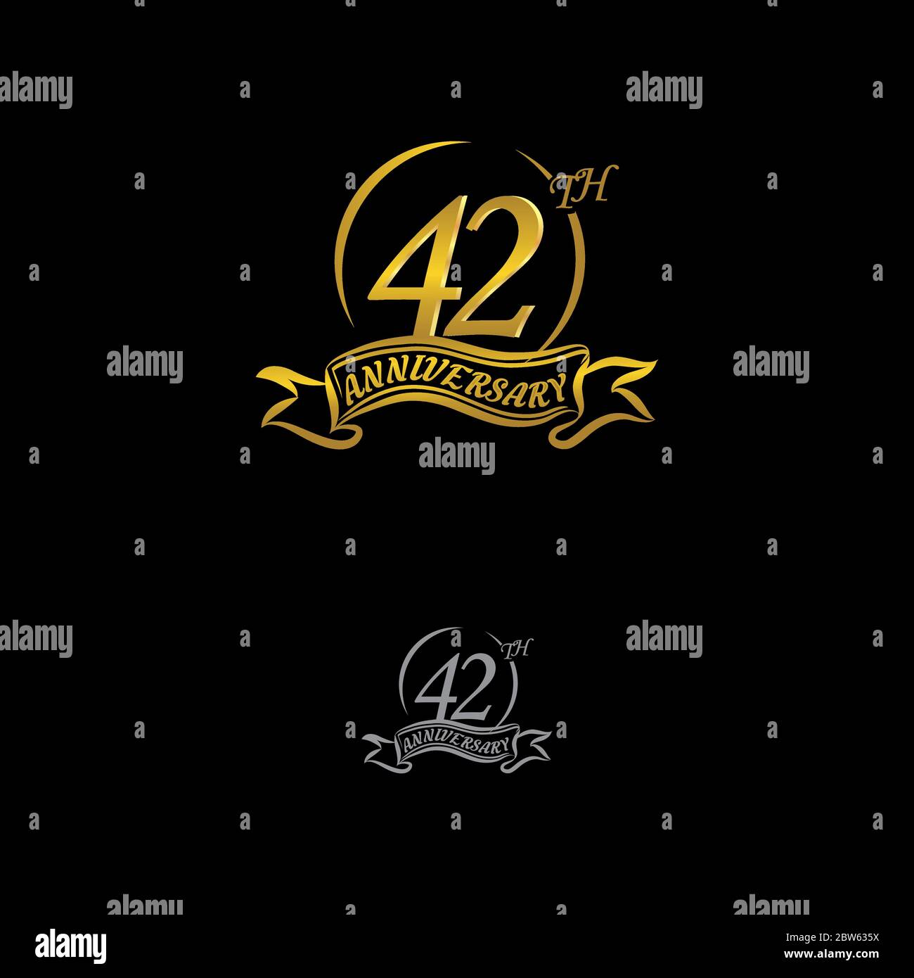 Celebrating the 42th anniversary logo, with gold rings and gradation ...