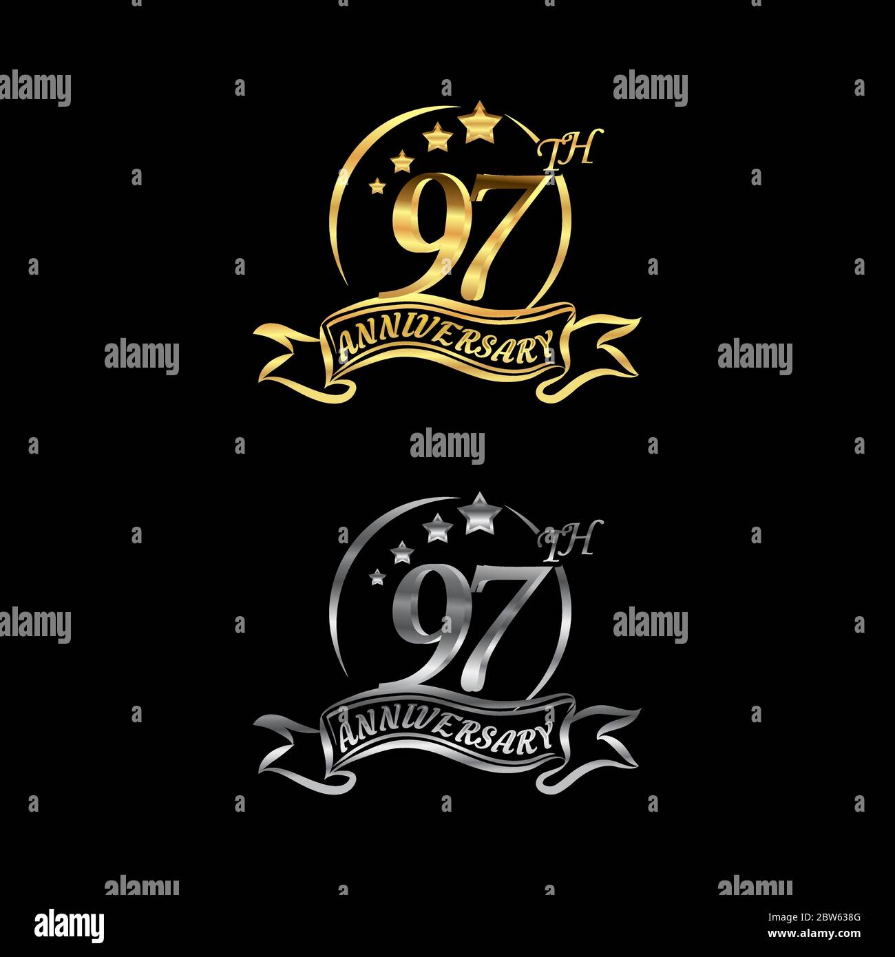 Celebrating the 97th anniversary logo,star shape, with gold and silver ...