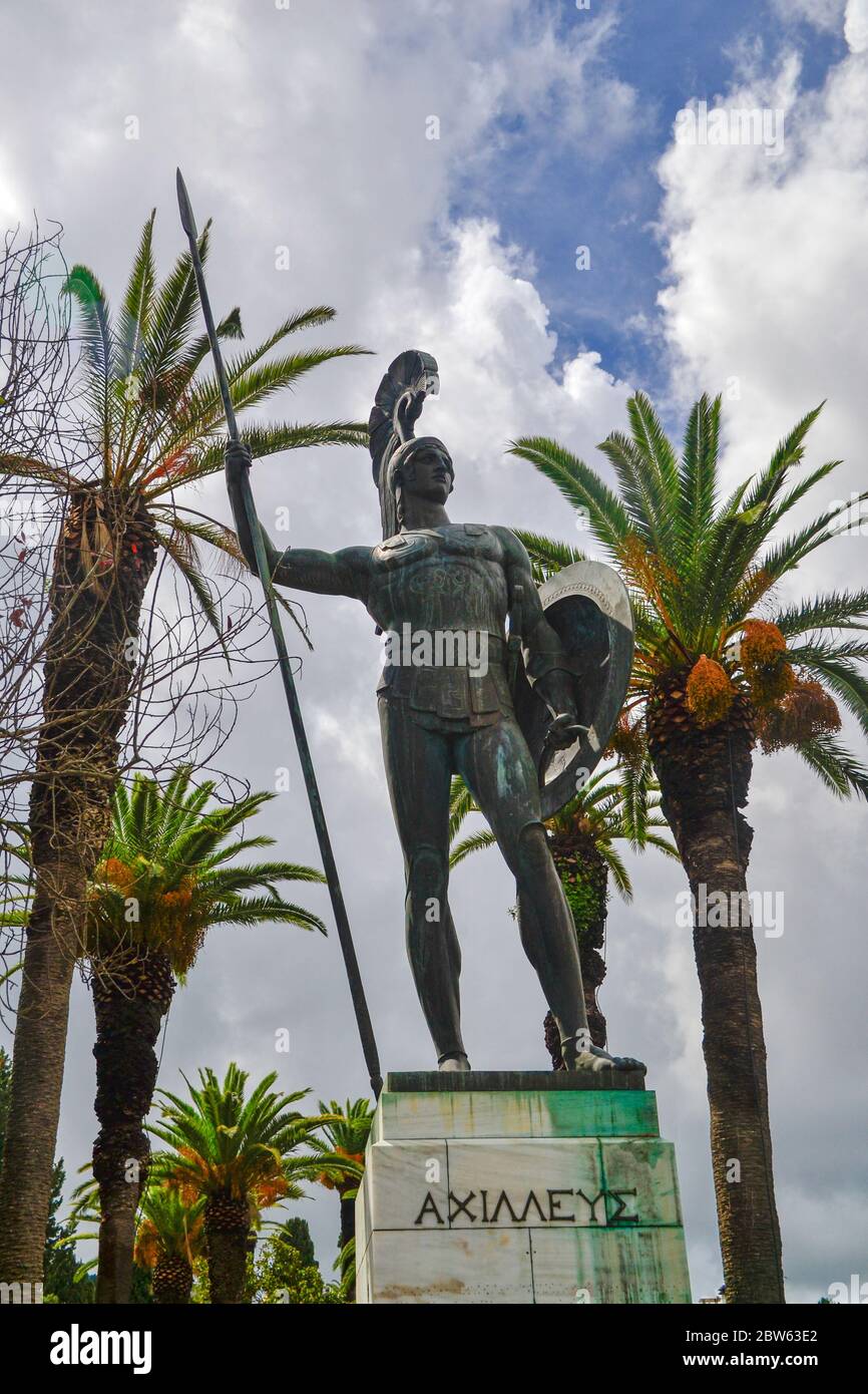 ACHILLEION PALACE, CORFU ISLAND, GREECE - SEP 07 2016: statue of the ...