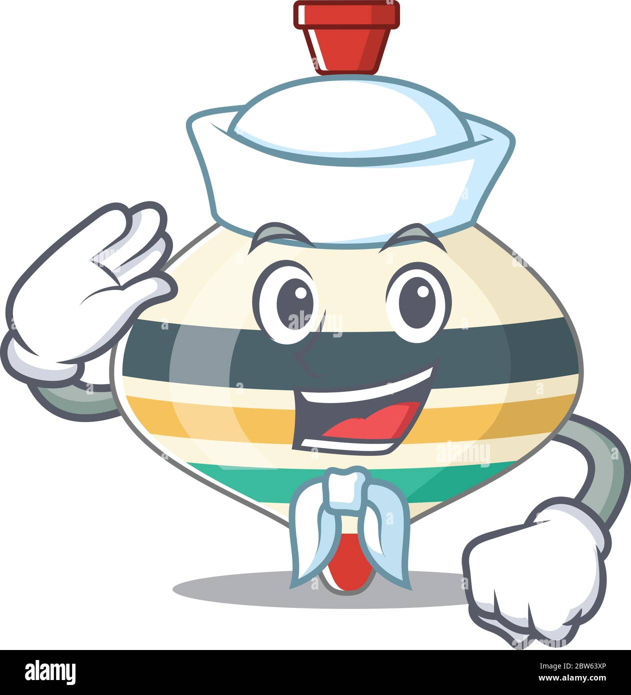 Smiley sailor cartoon character of top toy wearing white hat and tie ...