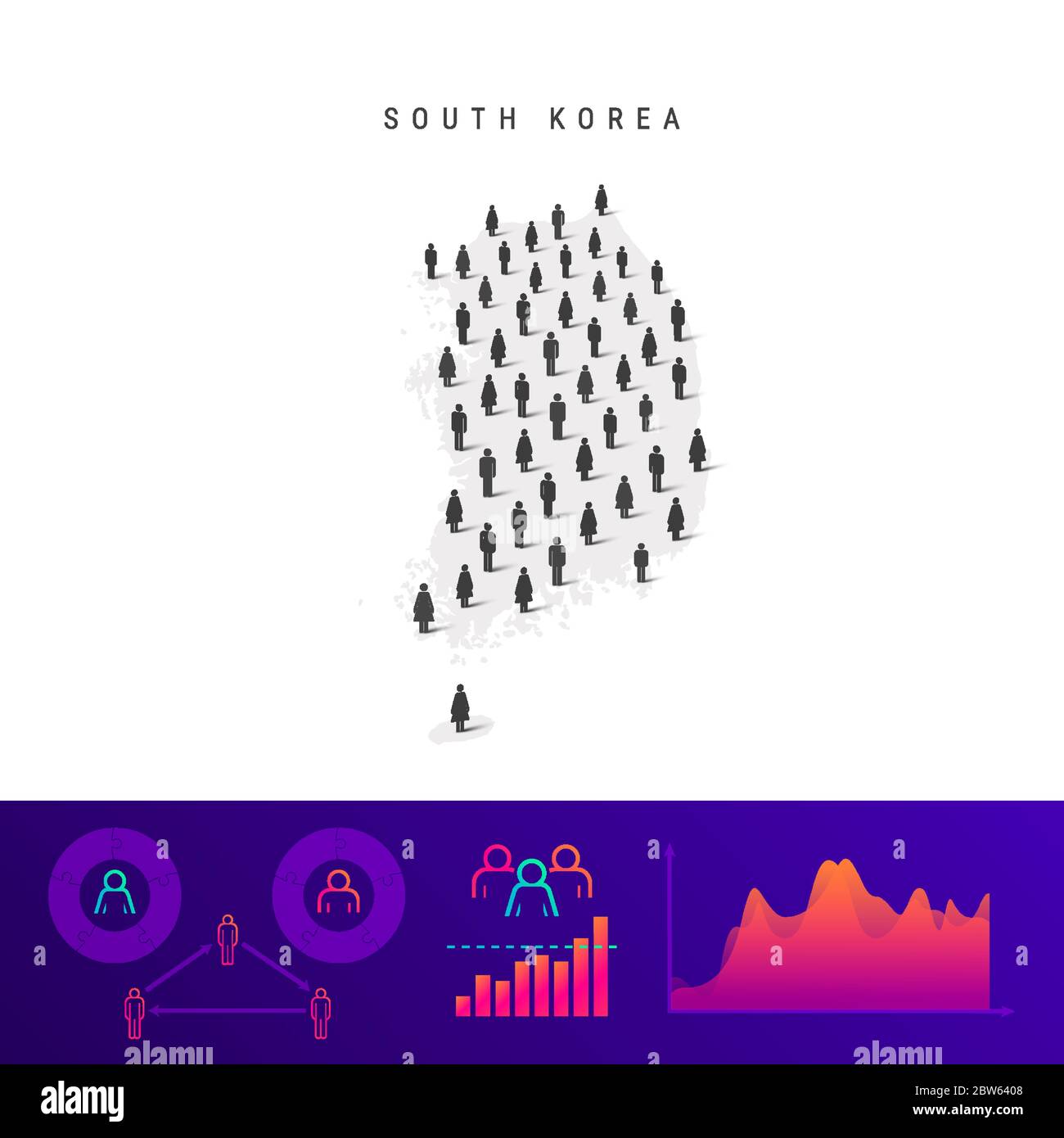 South Korean people icon map. Detailed vector silhouette. Mixed crowd ...