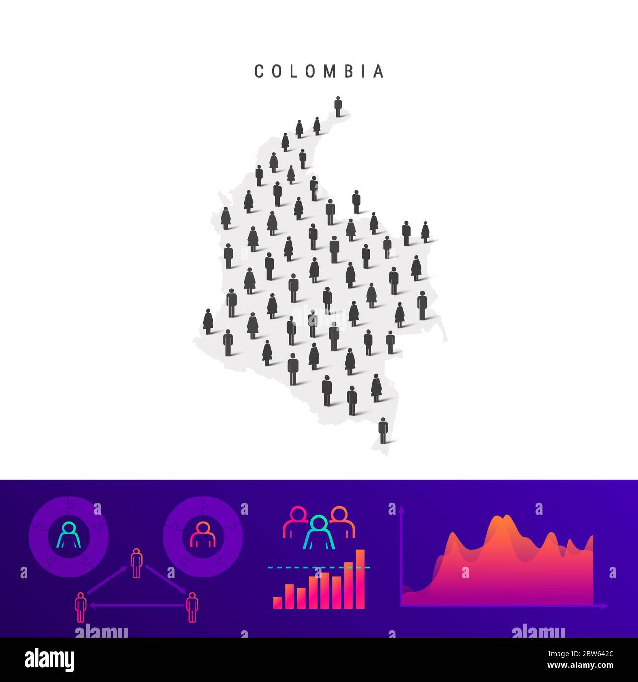 Colombian people icon map. Detailed vector silhouette. Mixed crowd of ...