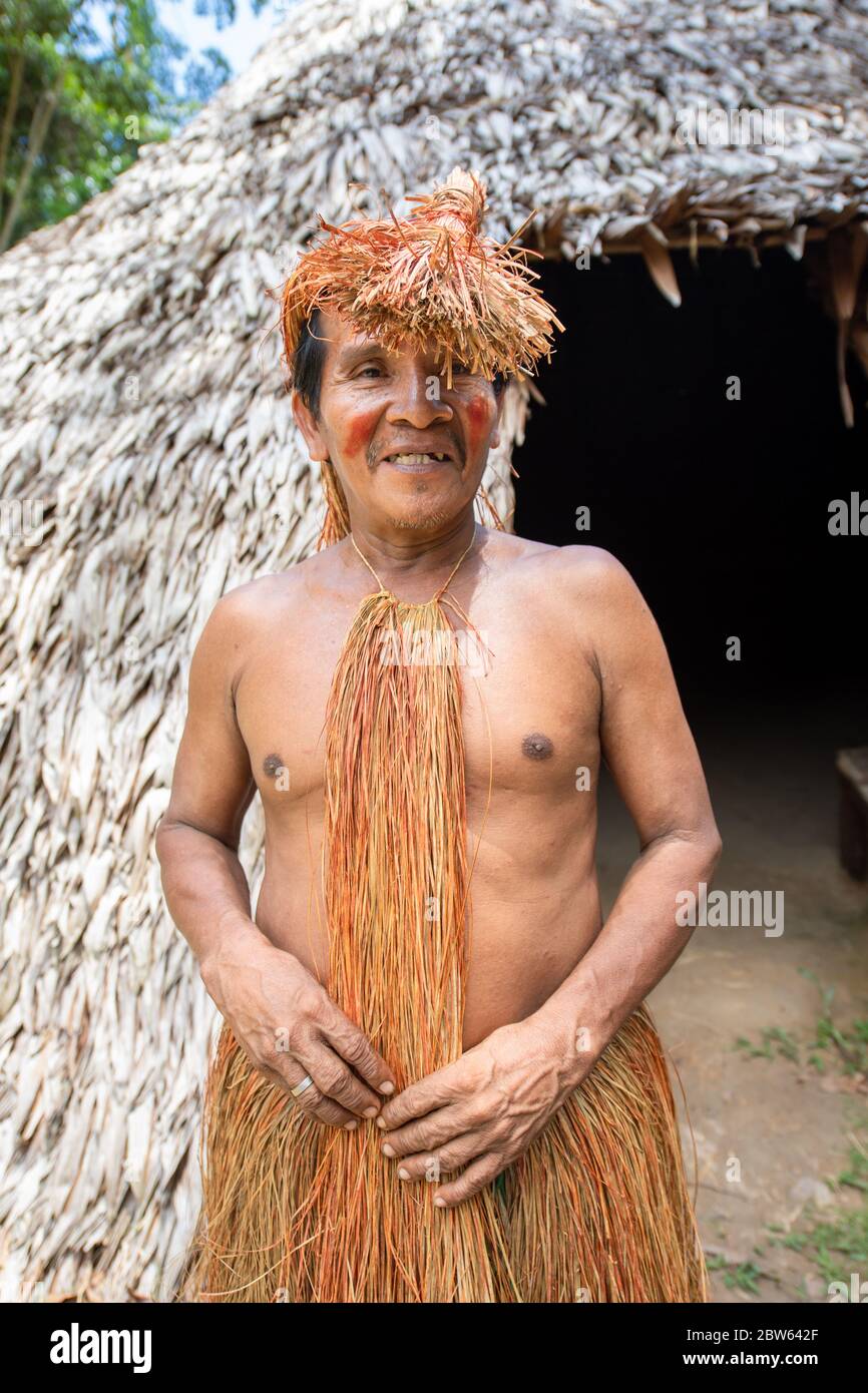 Yagua in Traditional Dress in Village near Iquitos, Peru Stock Photo ...