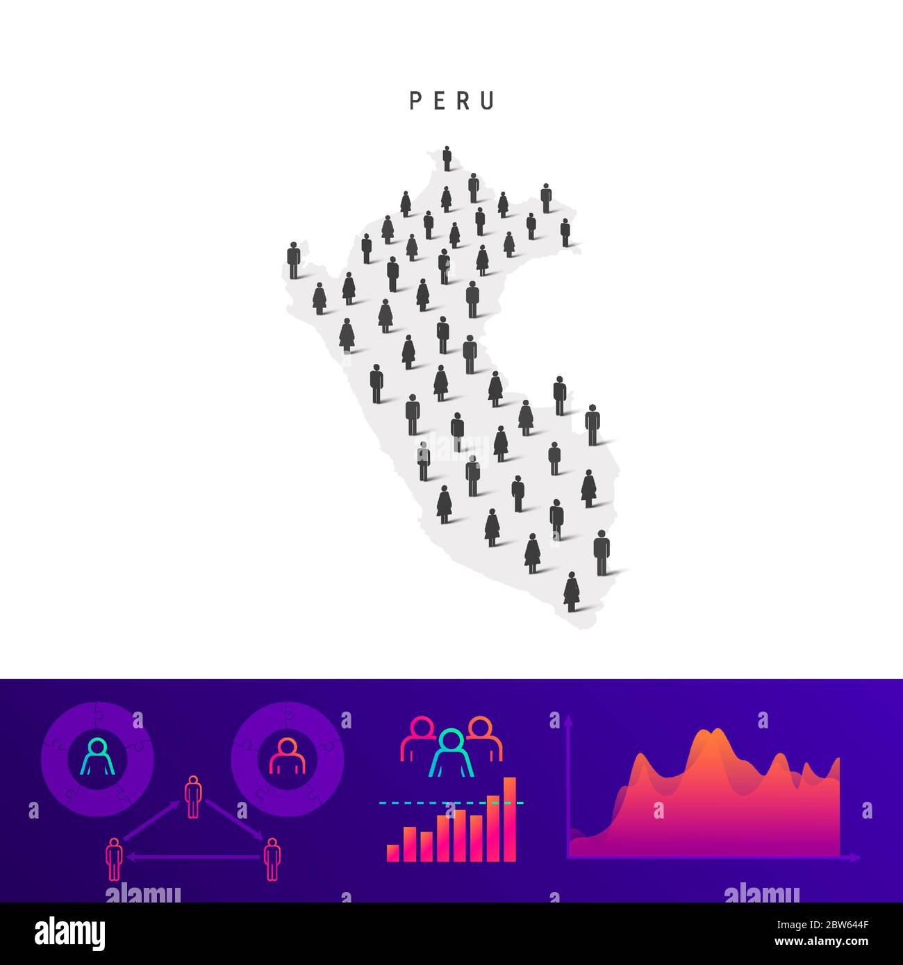 Peruvian people icon map. Detailed vector silhouette. Mixed crowd of ...