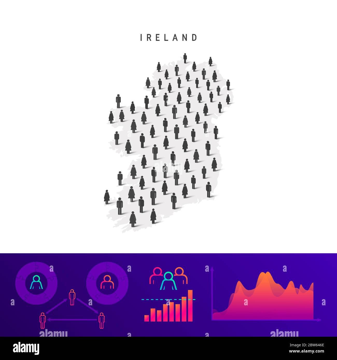Irish people icon map. Detailed vector silhouette. Mixed crowd of men ...