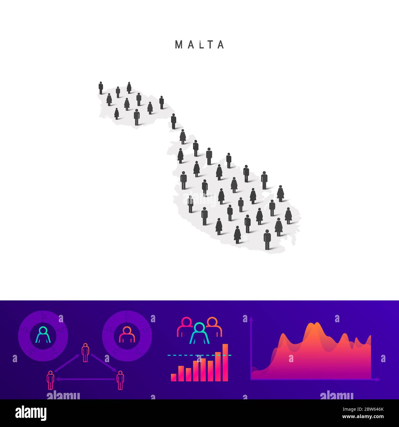 Maltese People Icon Map Detailed Vector Silhouette Mixed Crowd Of Men