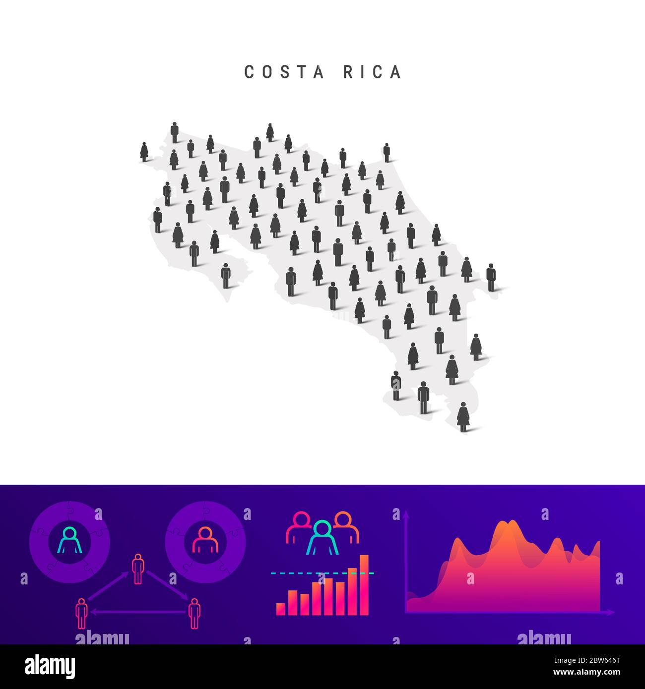 Costa Rican people icon map. Detailed vector silhouette. Mixed crowd of ...