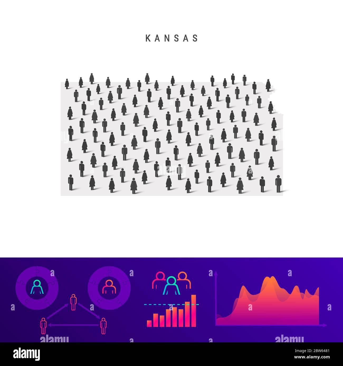 Kansas people map. Detailed vector silhouette. Mixed crowd of men and ...