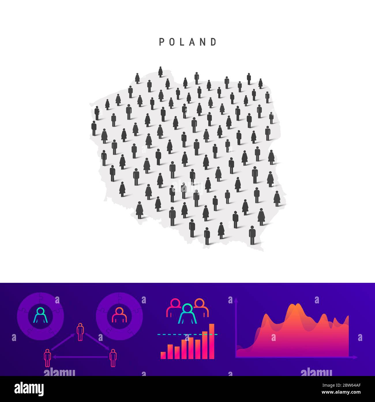 Polish people icon map. Detailed vector silhouette. Mixed crowd of men ...
