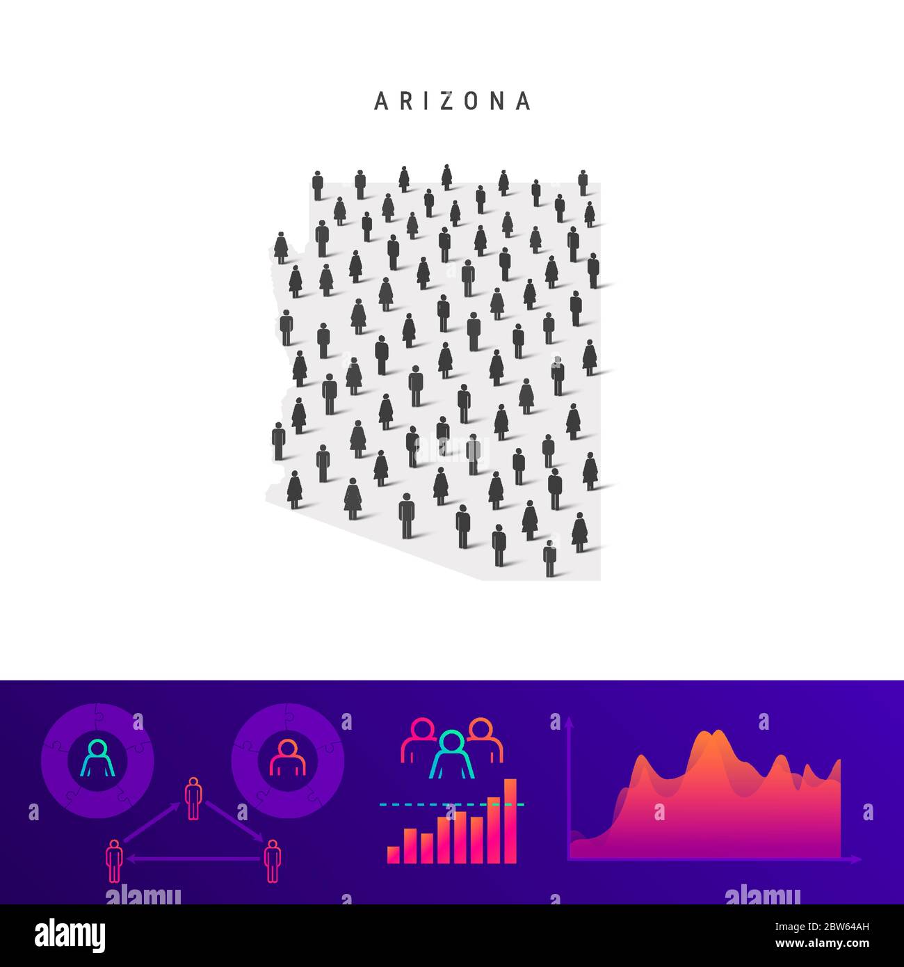 Arizona people map. Detailed vector silhouette. Mixed crowd of men and ...