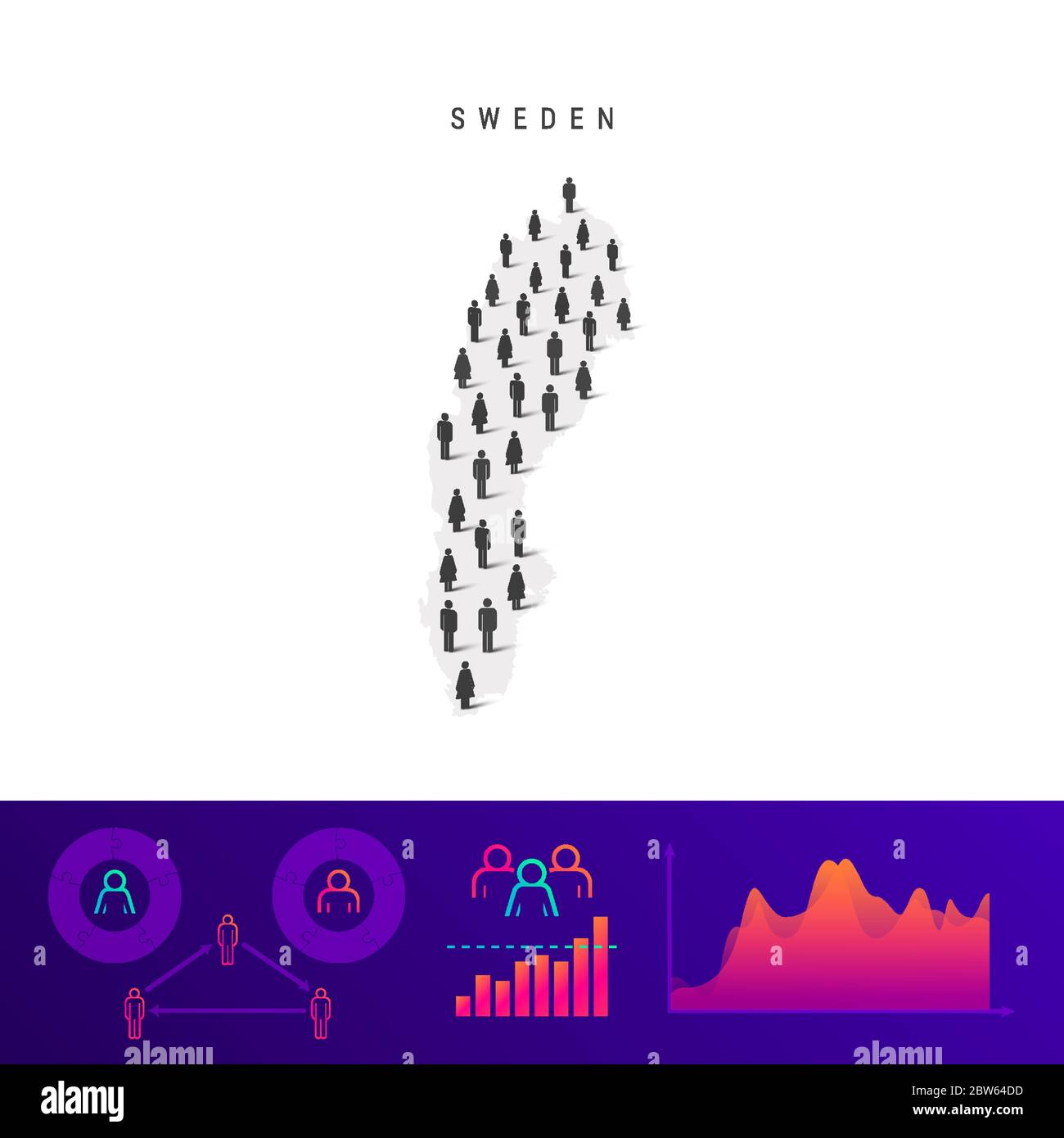 Swedish people icon map. Detailed vector silhouette. Mixed crowd of men ...