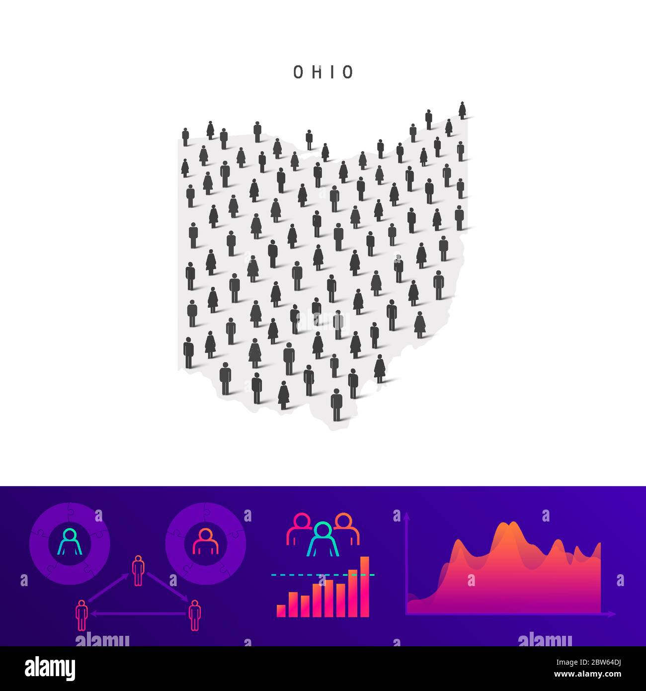 Ohio people map. Detailed vector silhouette. Mixed crowd of men and ...