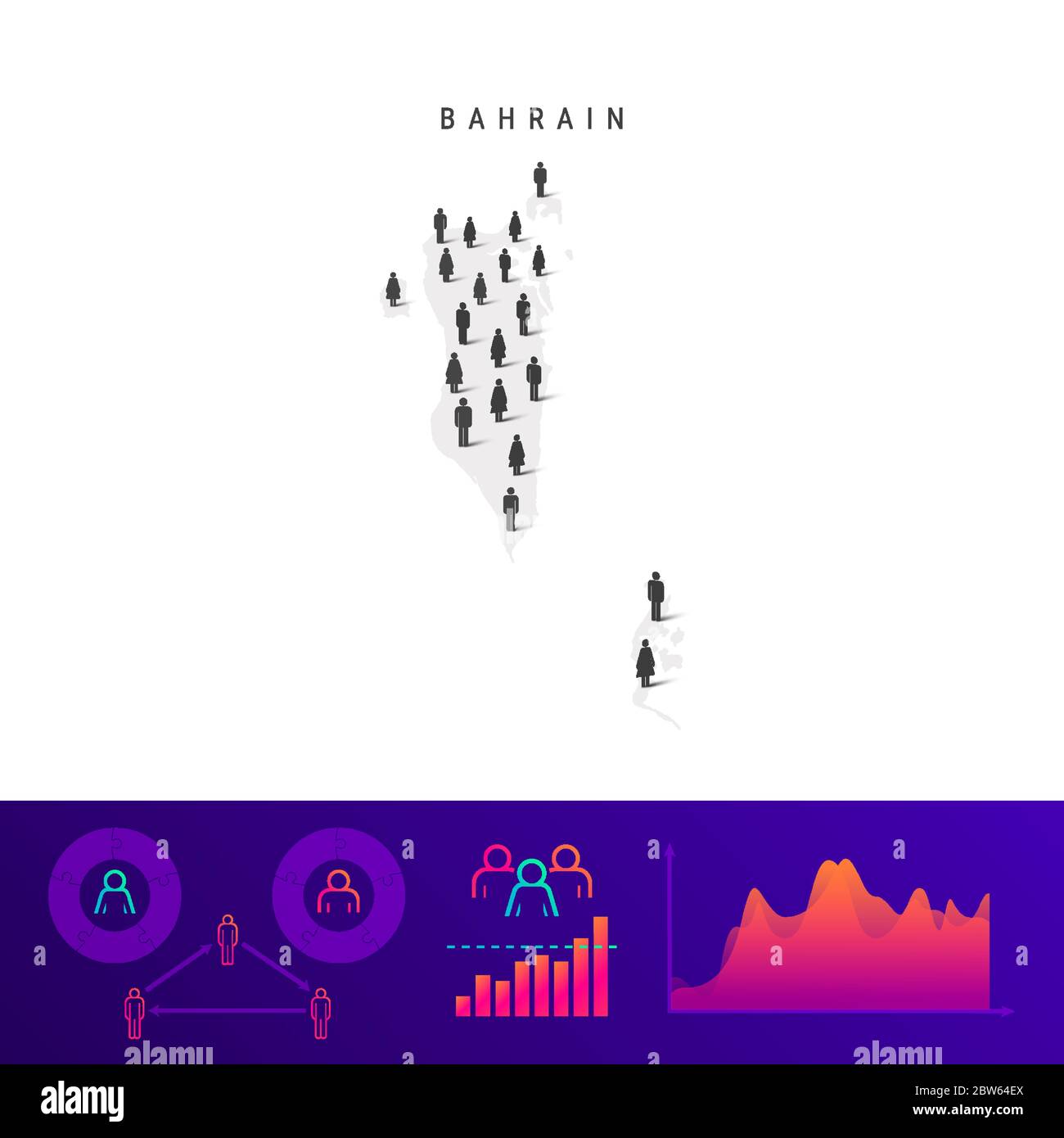 Bahrain people icon map. Detailed vector silhouette. Mixed crowd of men ...