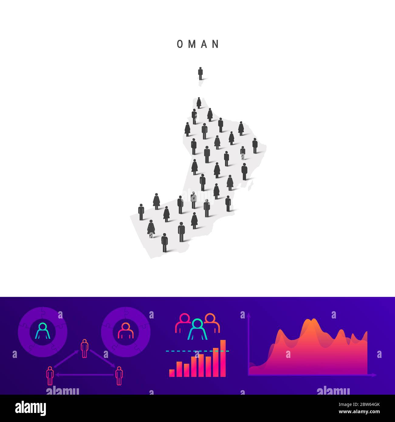 Oman people icon map. Detailed vector silhouette. Mixed crowd of men ...
