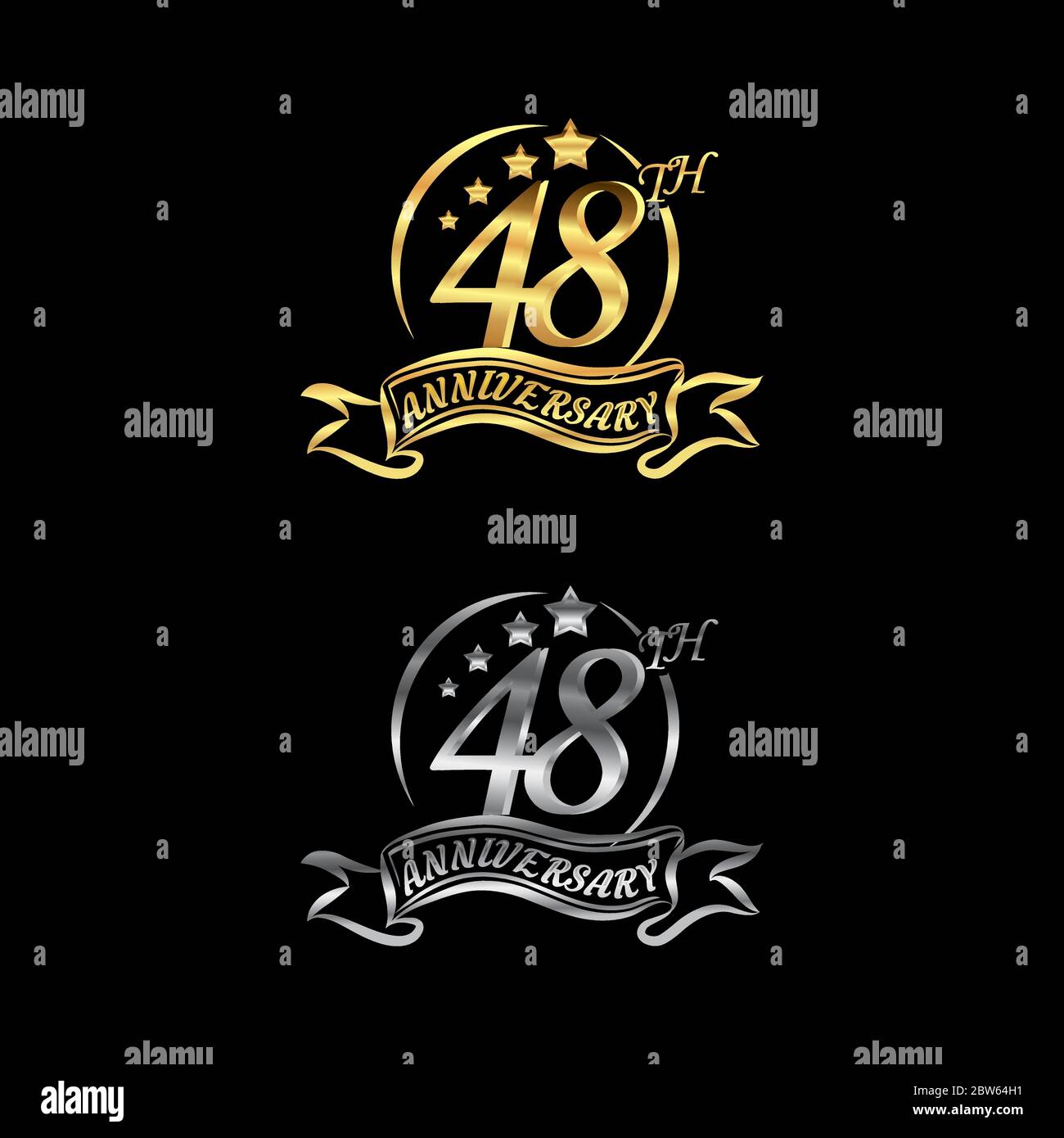 Celebrating the 48th anniversary logo,star shape, with gold and silver ...