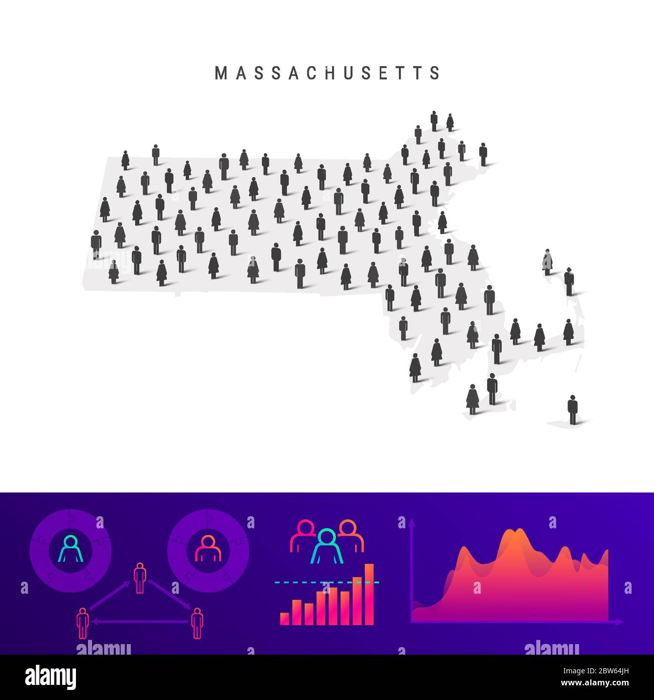 Massachusetts people map. Detailed vector silhouette. Mixed crowd of ...